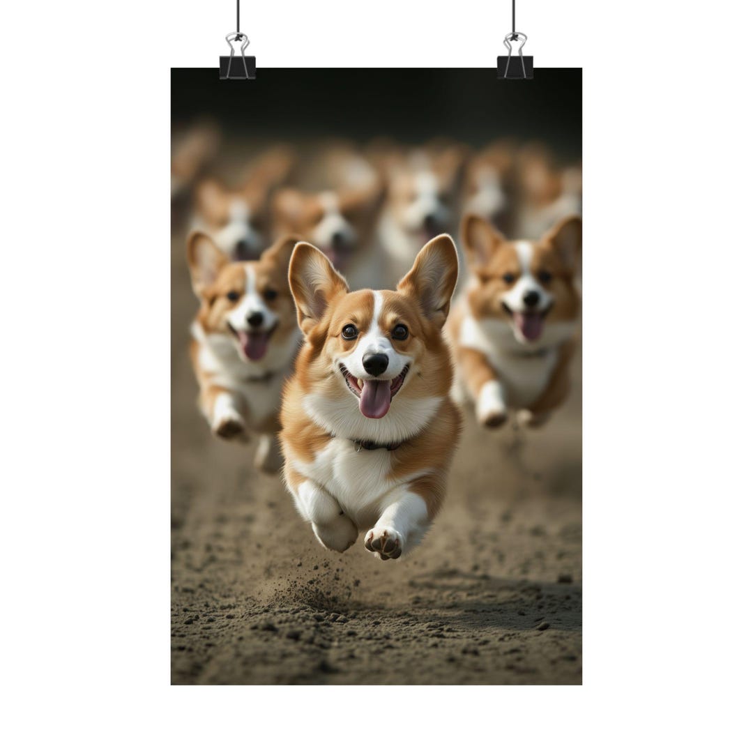 Corgi Dogs Running on Racetrack Poster, Matte Finish, Equestrian Art ...
