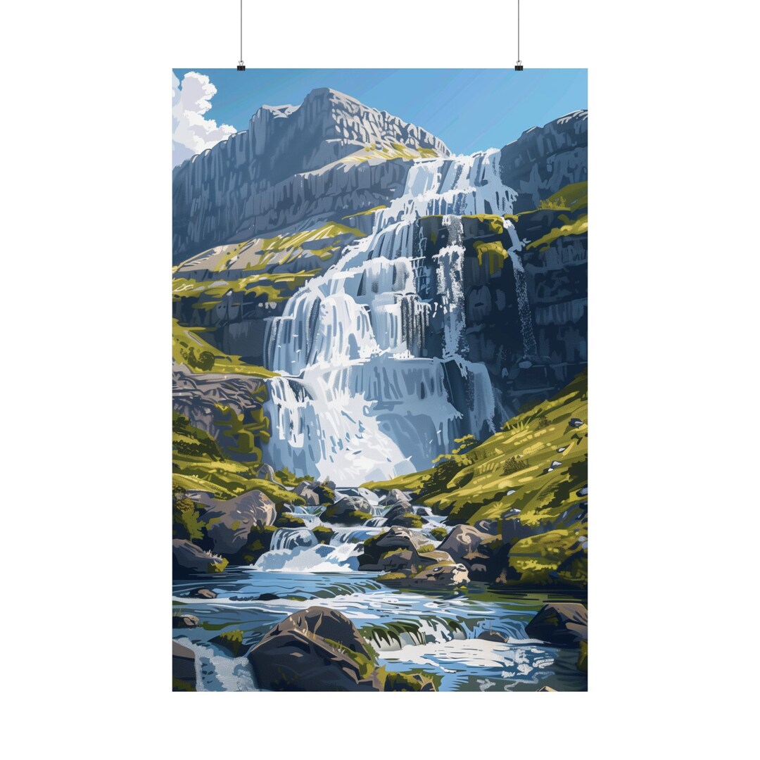 Iceland Scandinavian Dynjandi Waterfall: Lofi Anime Travel Poster A ...