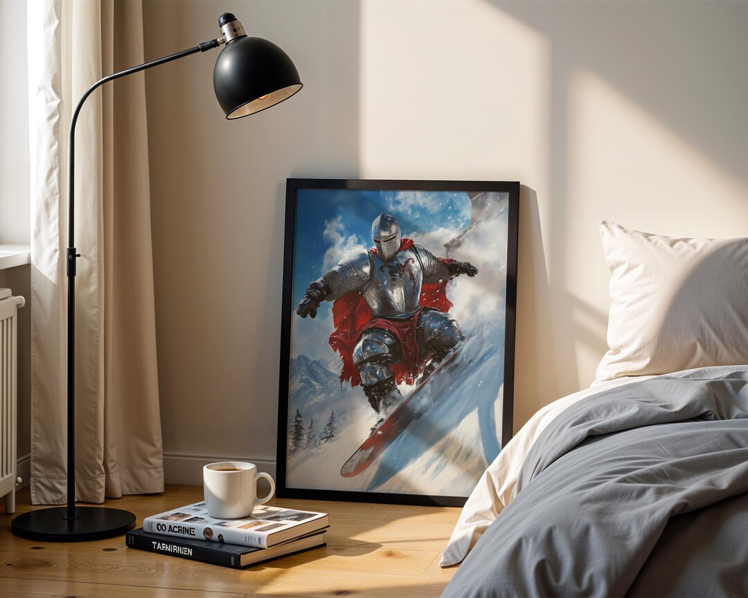 Medieval Knight Snowboarding Wall Art, Full Scale Plate Armor, Snowy ...