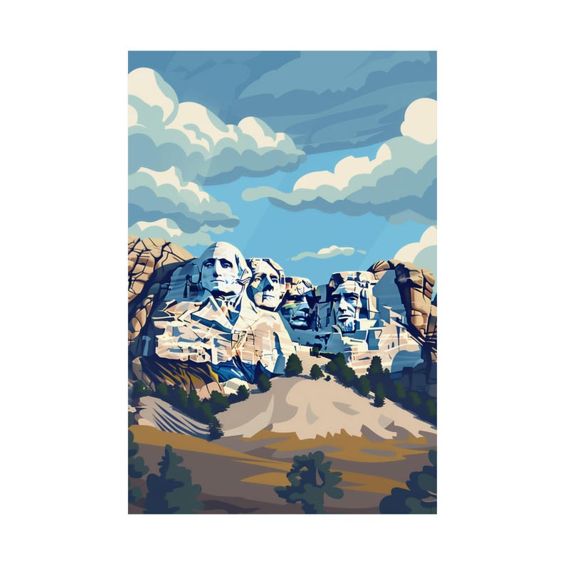 Mount Rushmore Travel Poster USA Souvenir Print, Wall Art Decor, United ...