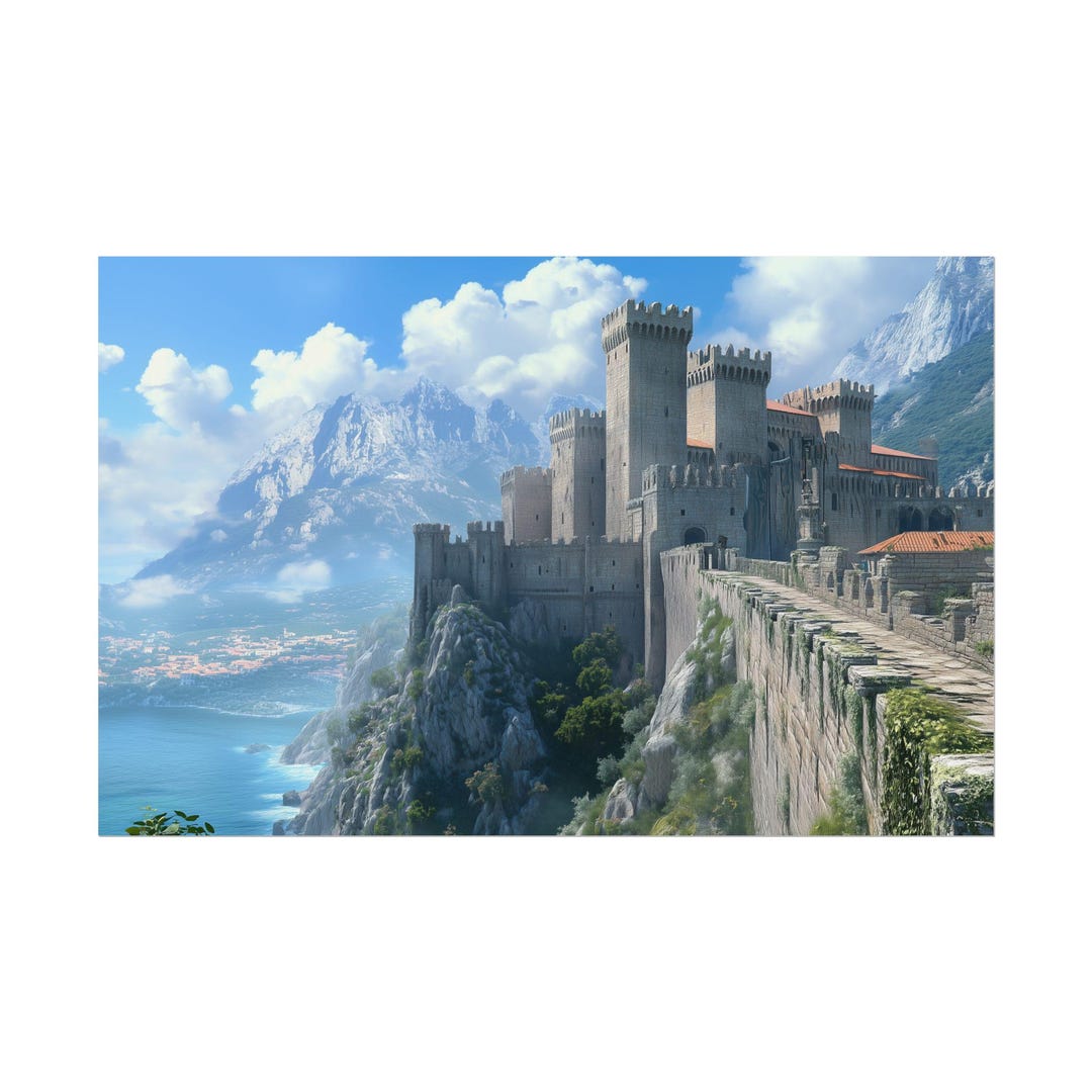 Medieval Castle View Rolled Poster, Fantasy European Decor, Hillside ...