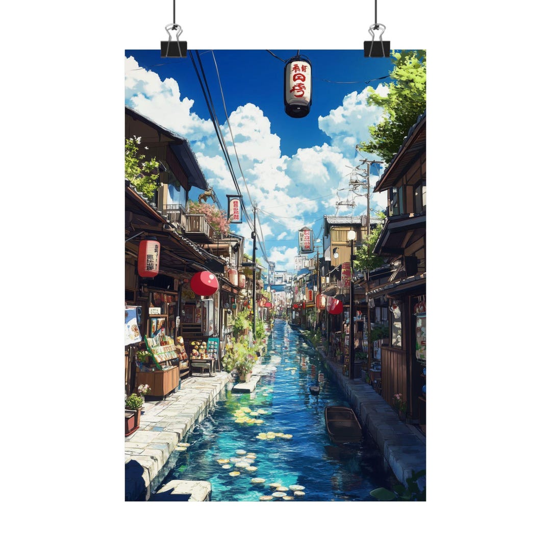 Japan Fukashi River Wall Art | Saitama Blue Skies Print | Anime Style ...