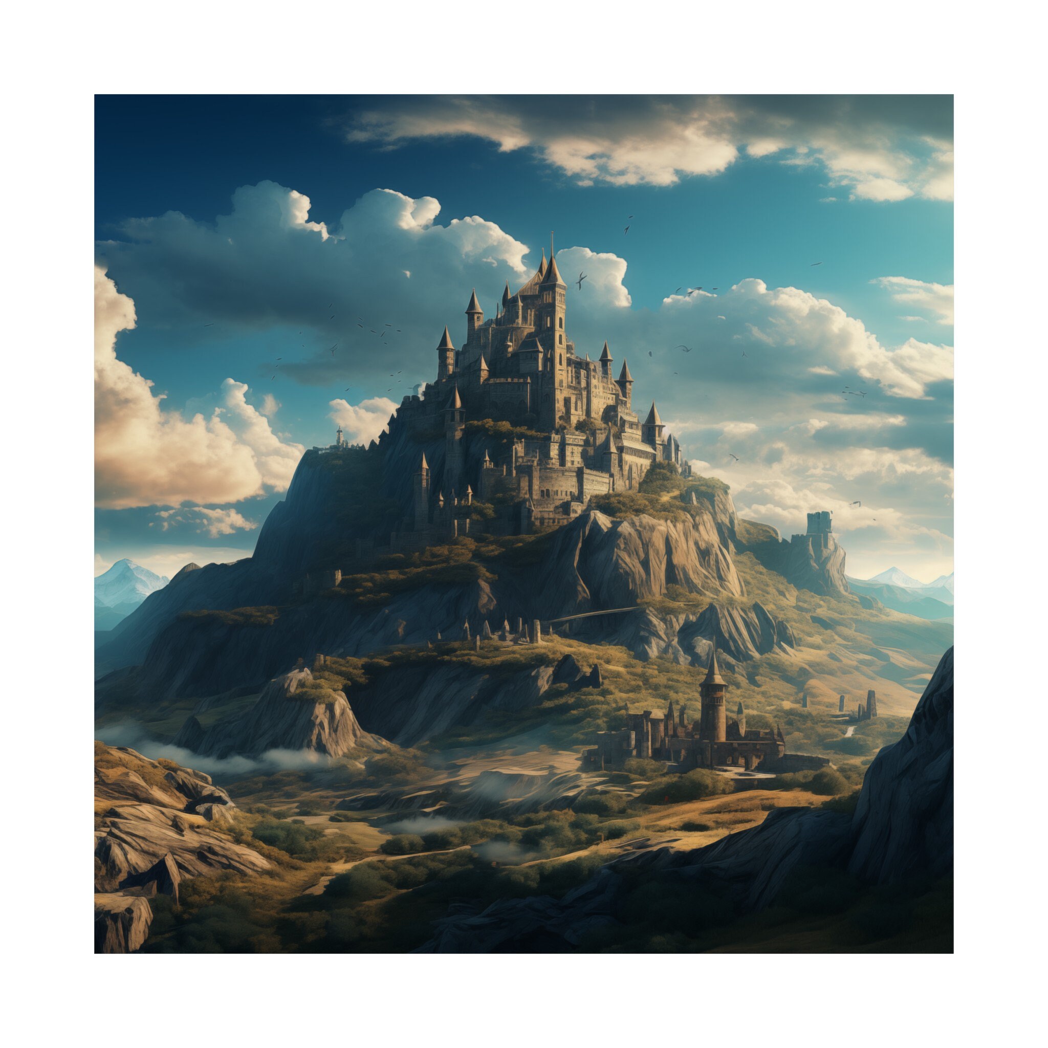 Fantasy Hilltop Castle Matte Poster, Enchanted Castle Wall Art, Fairy ...