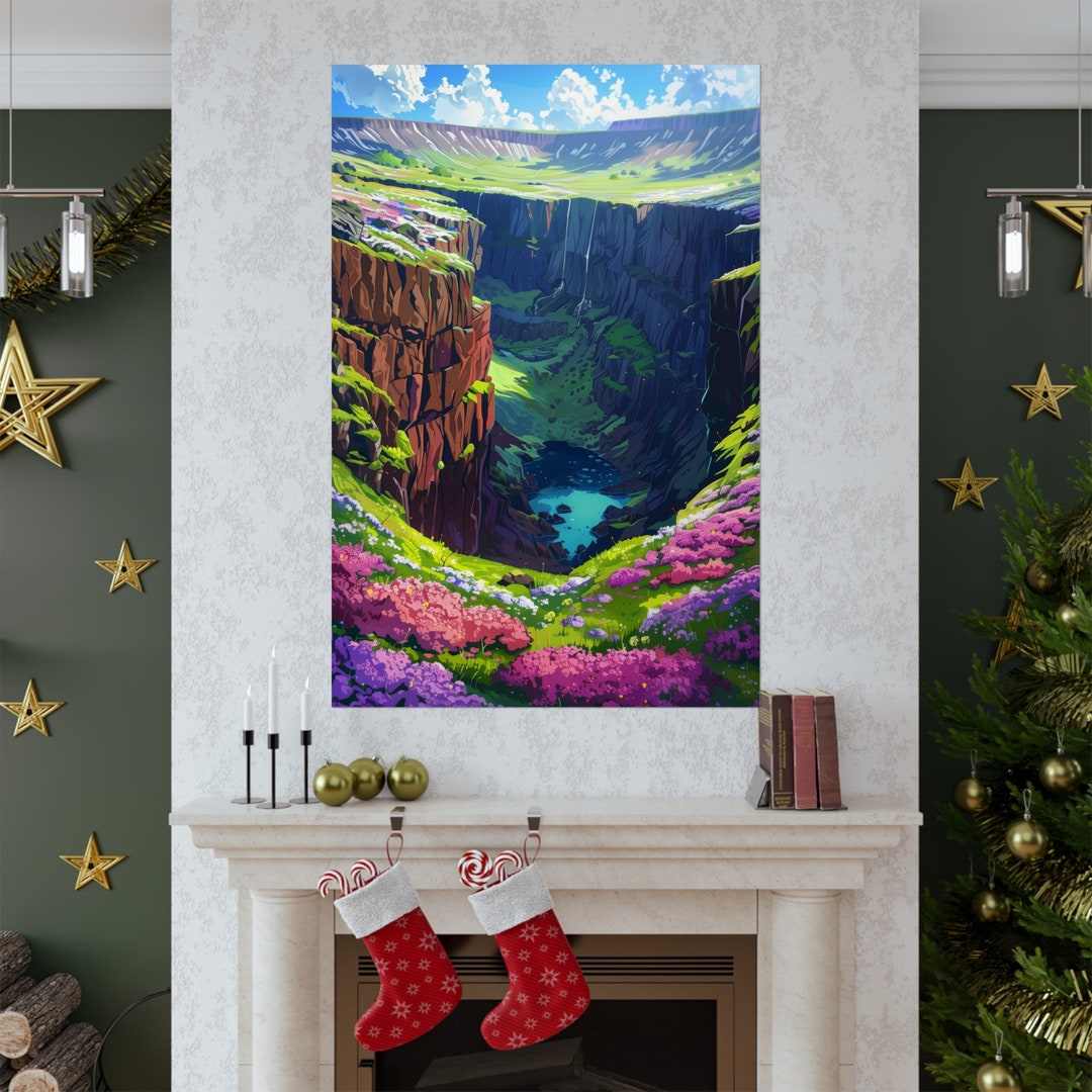 Anime Inspired Keri Crater Iceland Poster, Bright Colors Wall Art Print ...