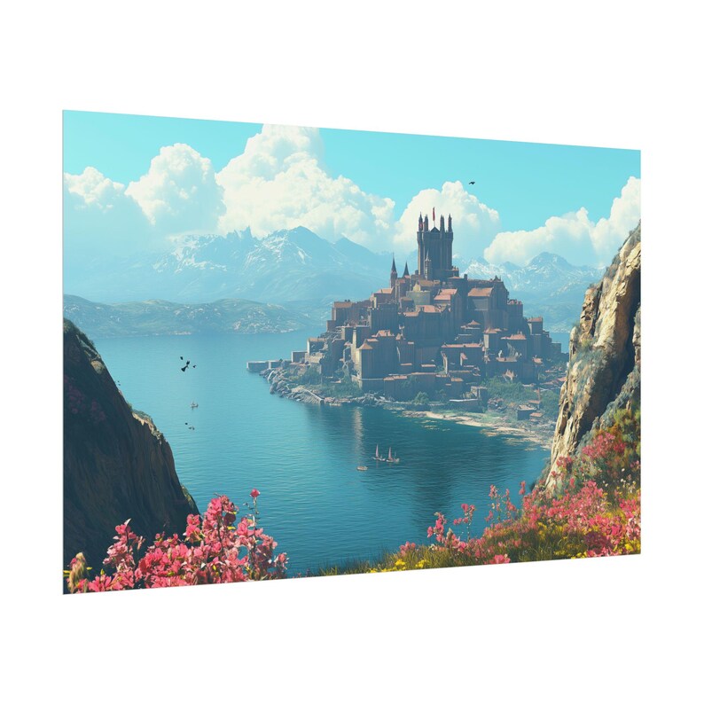 Fantasy Castle View Rolled Poster, Medieval European Wall Art, Sea ...