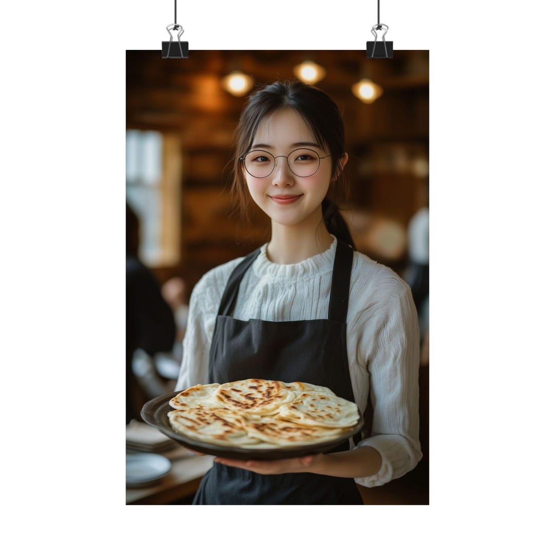 Asian Woman Naan Bread Wall Art, Indian Food Illustration, Ethnic ...