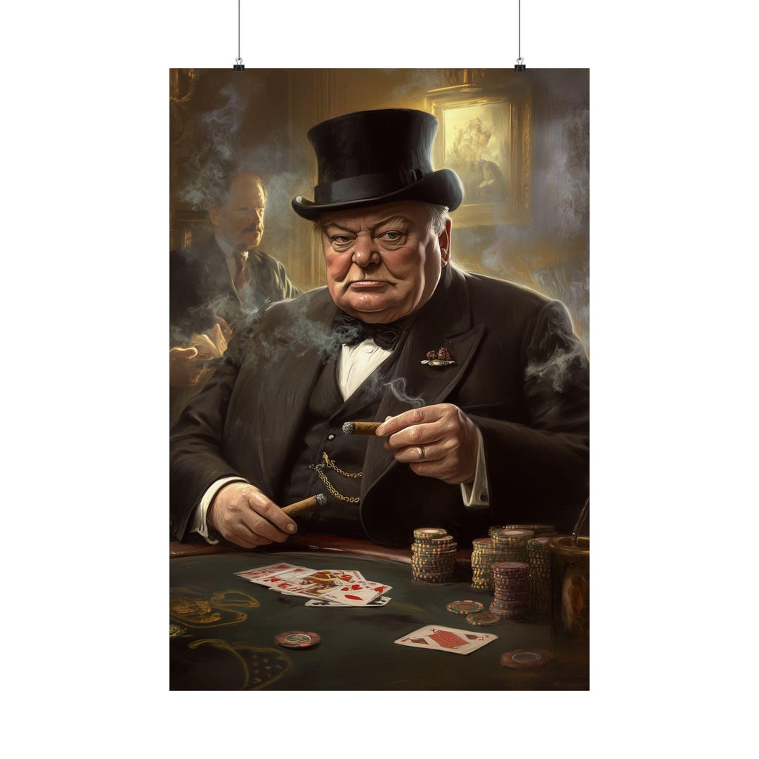 Vintage Winston Churchill Poster, Realistic Poker Table Art, Art Print ...
