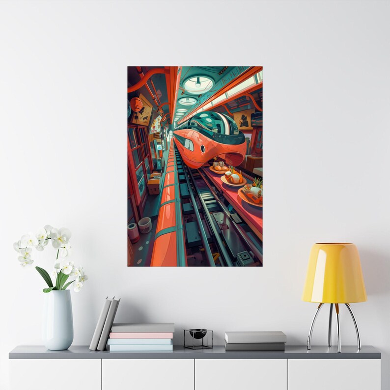 Bullet Train Shinkansen Anime Poster, Sushi Train Conveyor Belt Wall ...