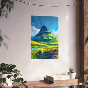 Kirkjufell Mountain Iceland Anime Poster, Aerial View Cartoon Style ...