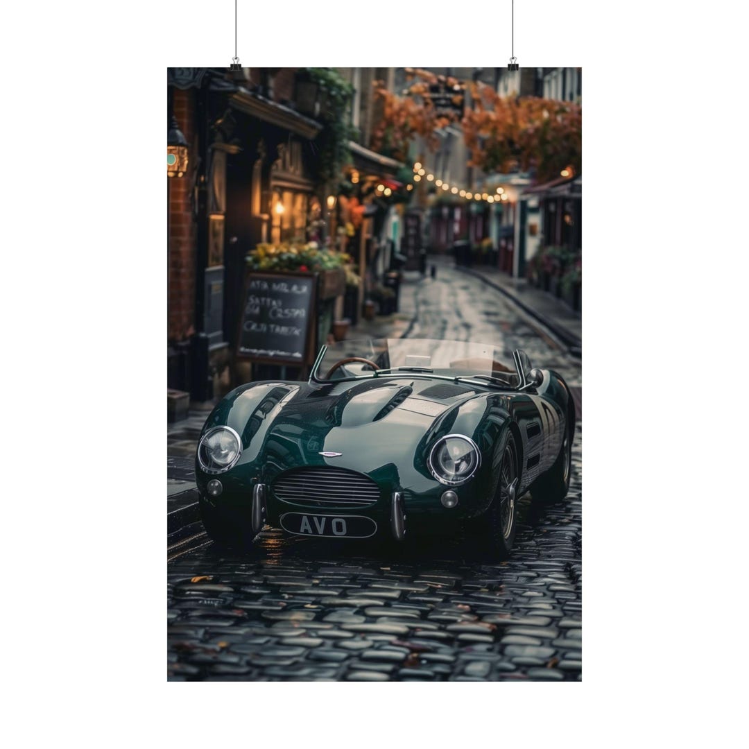 Vintage Green Car Poster, Old Money Aesthetic Wall Art, Cobblestone ...