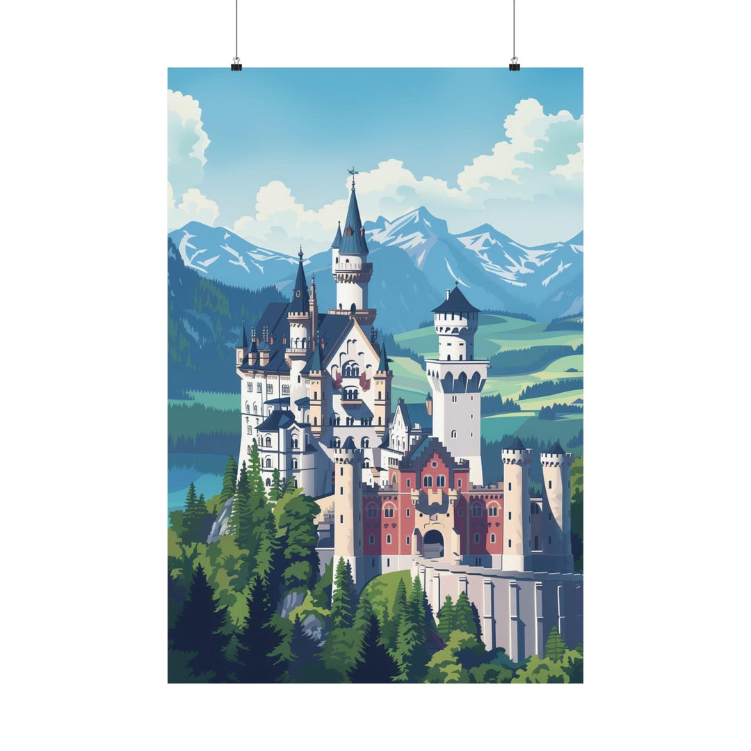 Neuschwanstein Castle Travel Poster, Bavarian Castle Wall Art, Germany ...