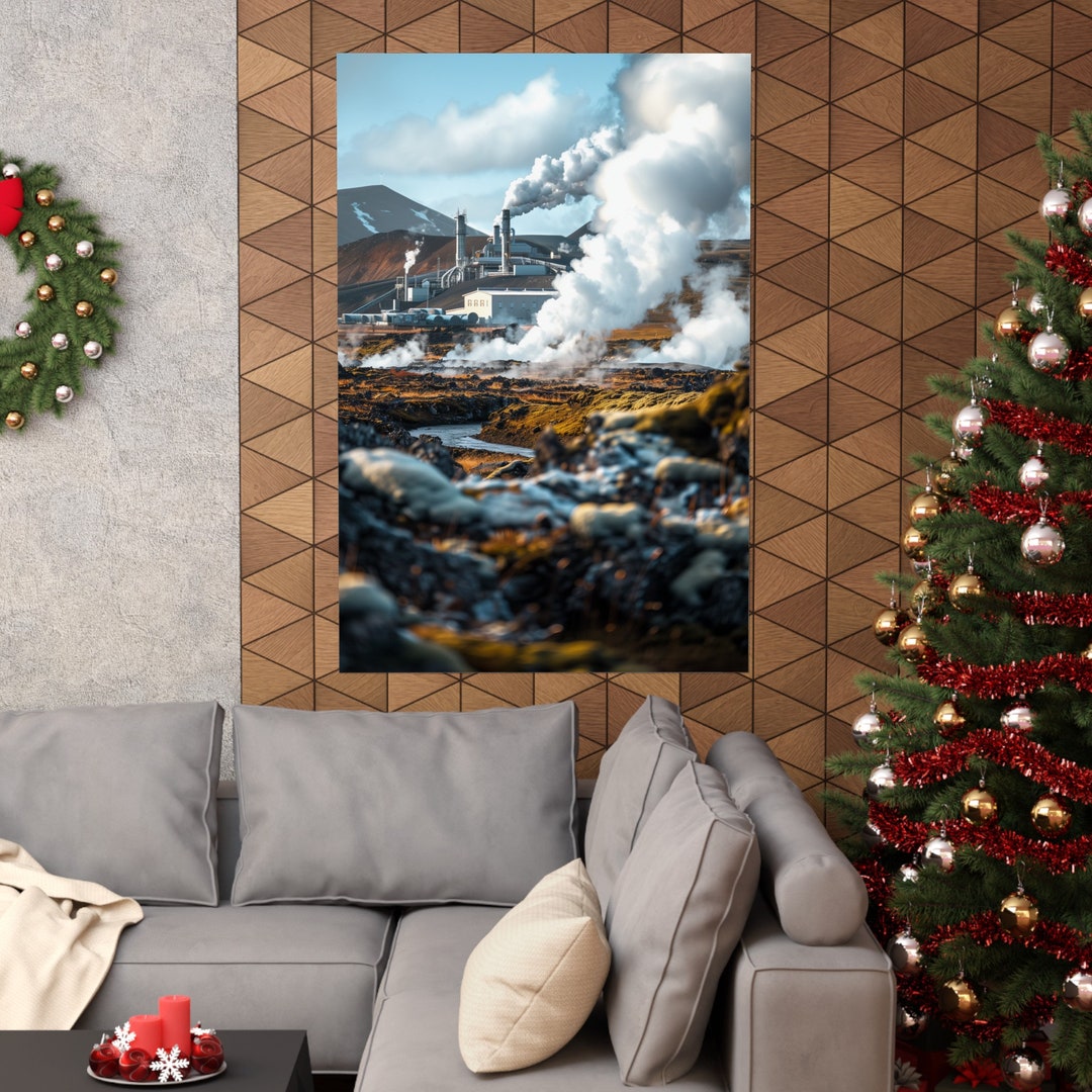 Geothermal Energy Plant Poster, Bright Colors Cartoon Art, Anime Style ...