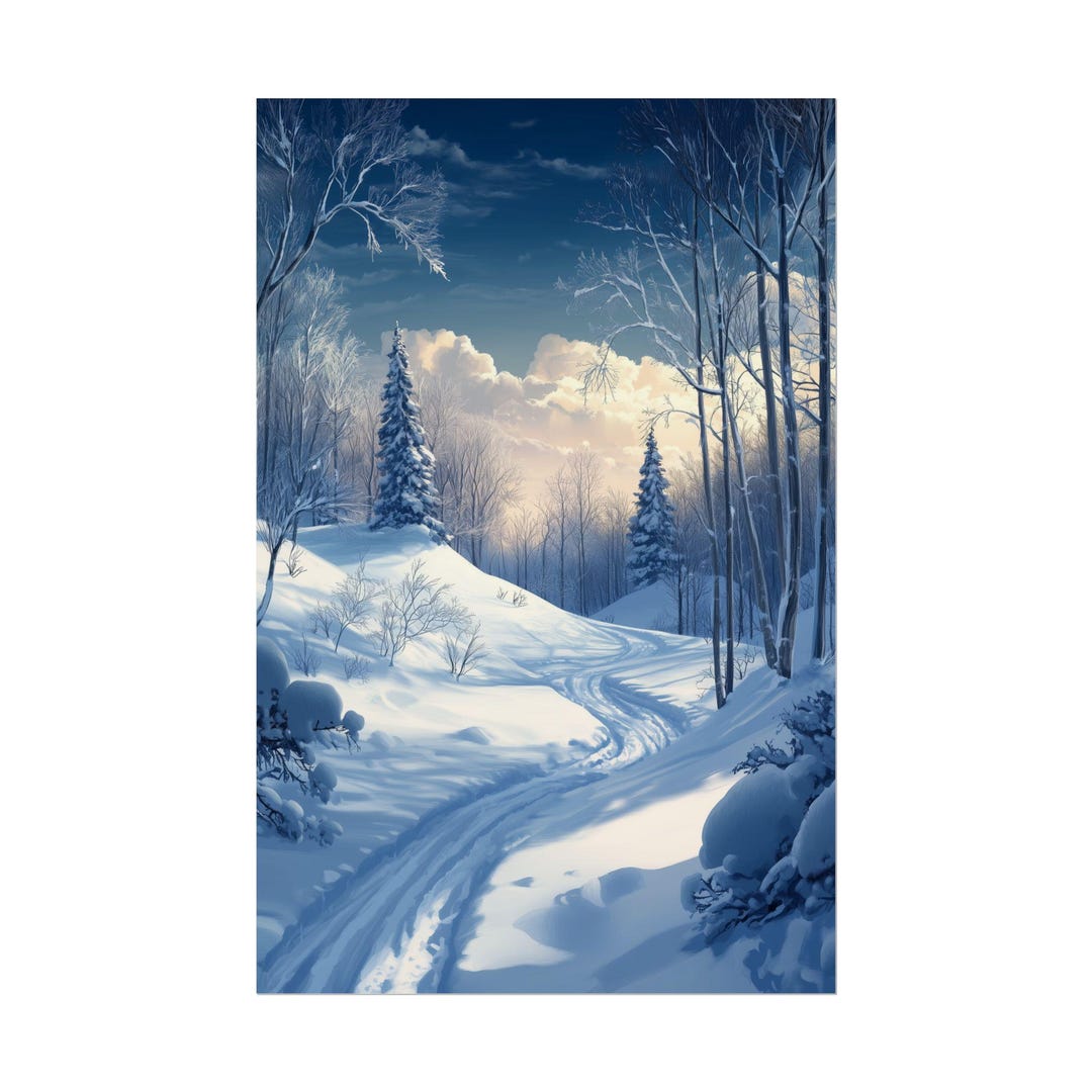 Lapland Winter Landscape Art Poster, Finland Snowy Wall Decor, Nordic ...