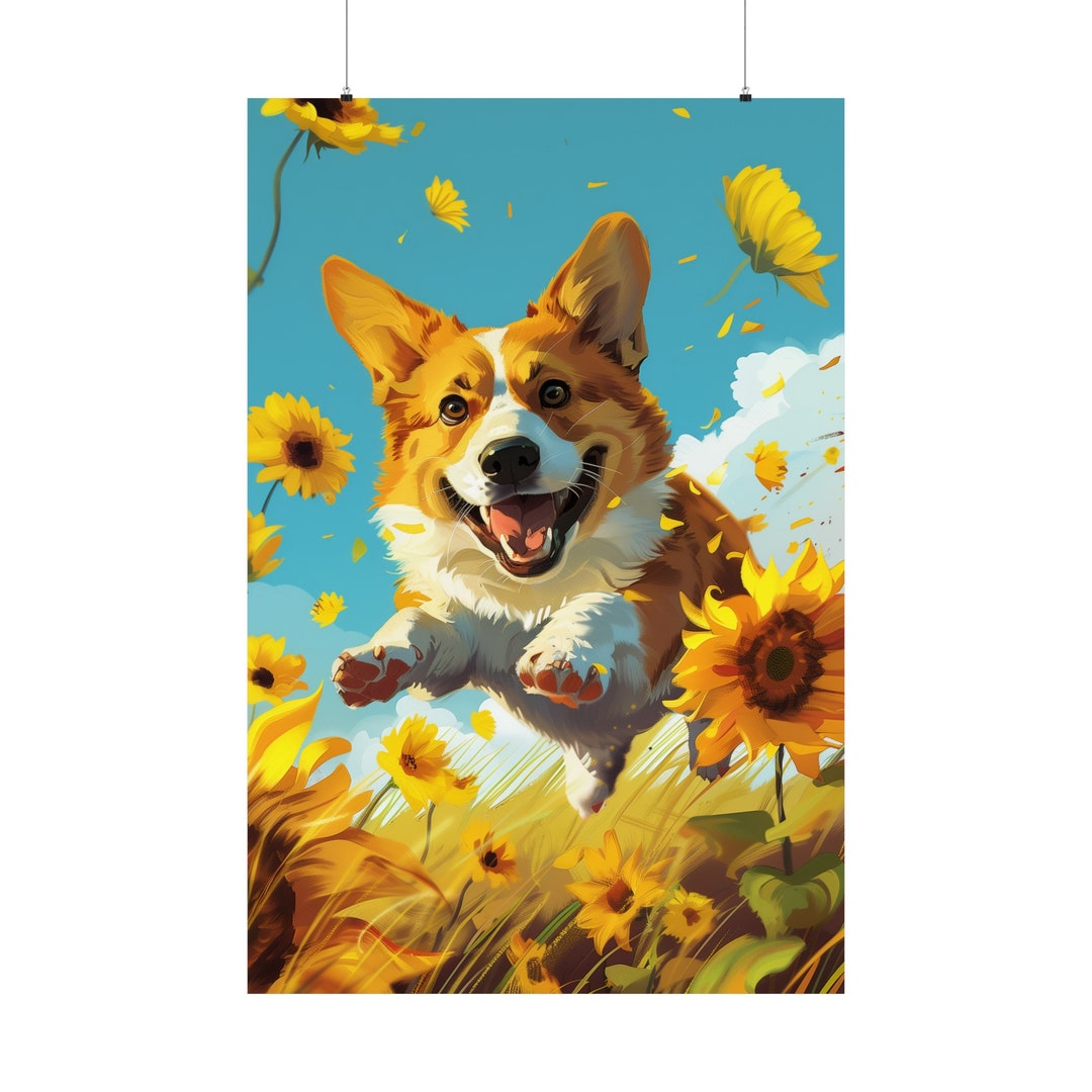 Brighten Your Day Let a Cheerful Corgi Chase Sunflowers in Whimsical ...