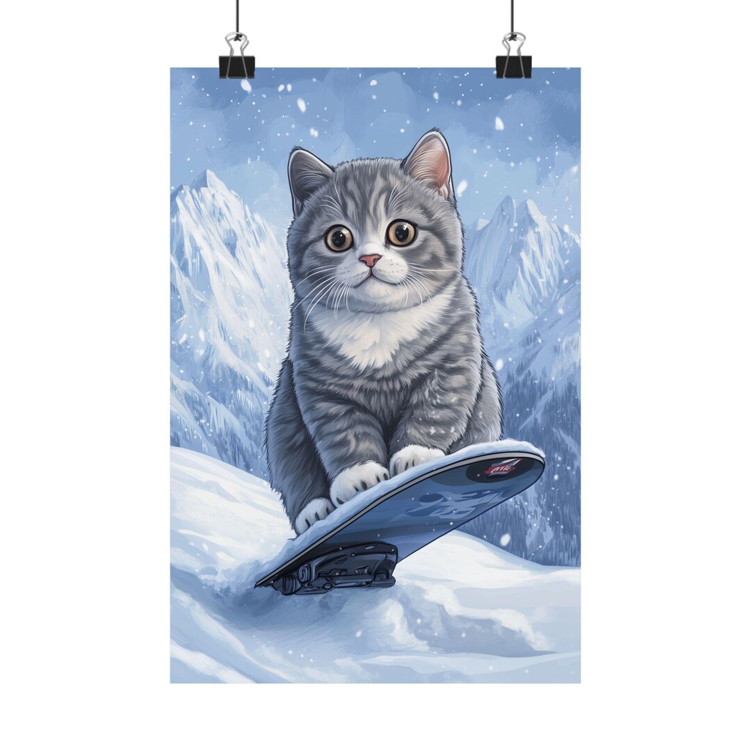 British Shorthair Cat Snowboard Poster Matte Finish, Cute Cat Wall Art ...