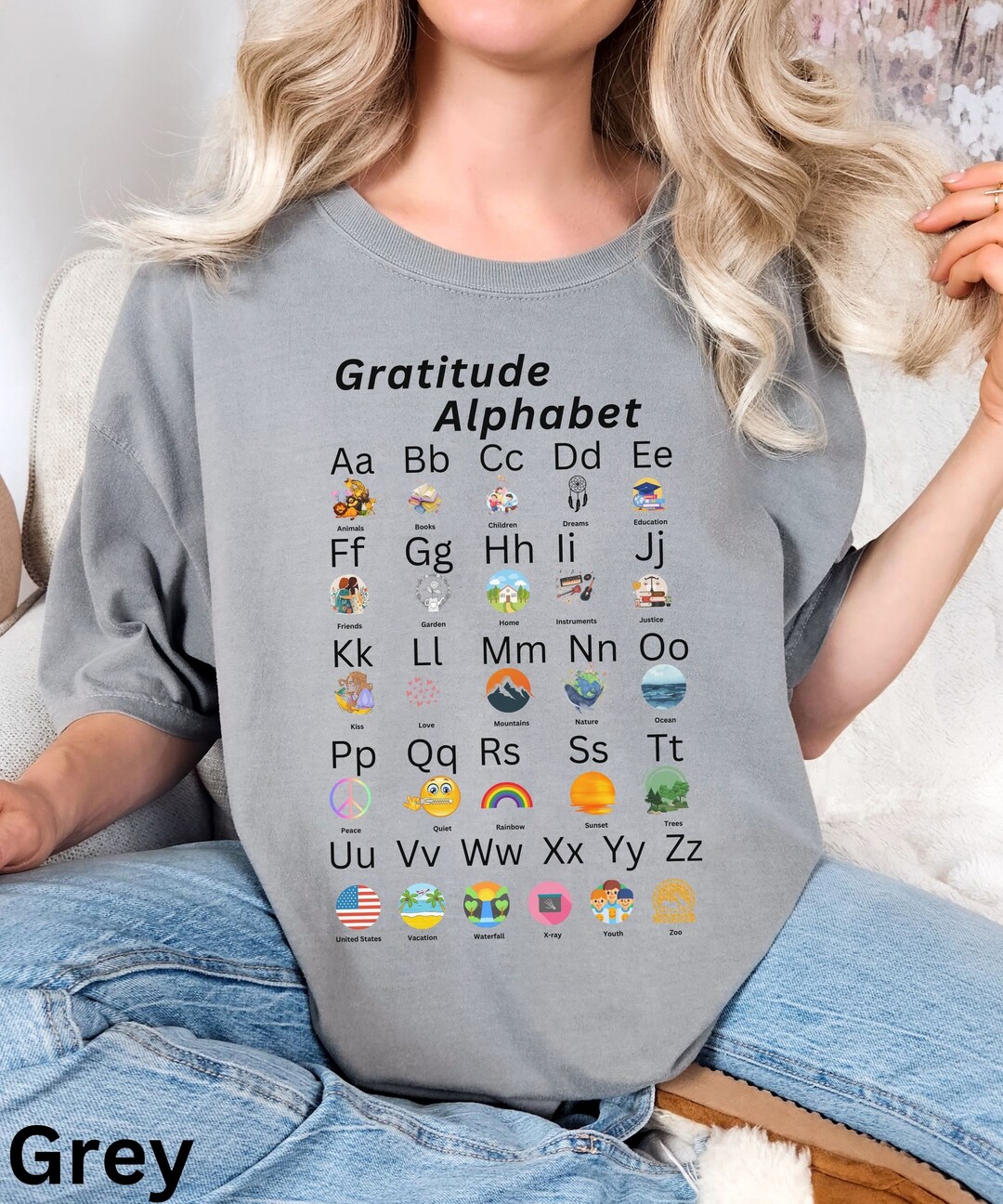 Alphabet Pictures Gratitude T-shirt, Comfort Colors, Things to Be ...