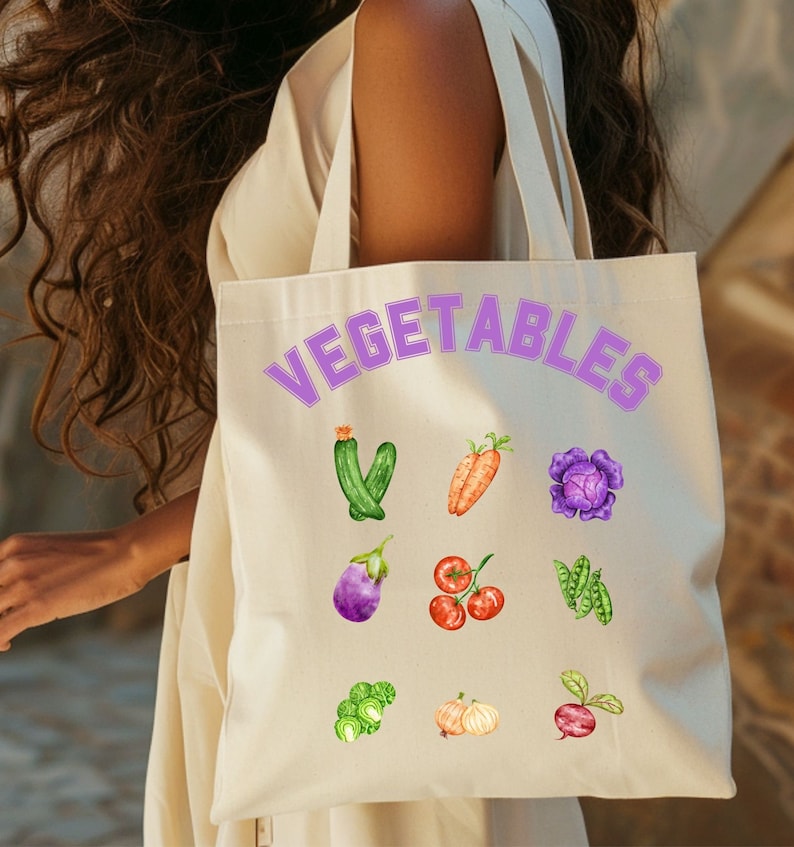 Vegetables on Cotton Canvas Tote Bag, Nine Delicious Vegetables ...