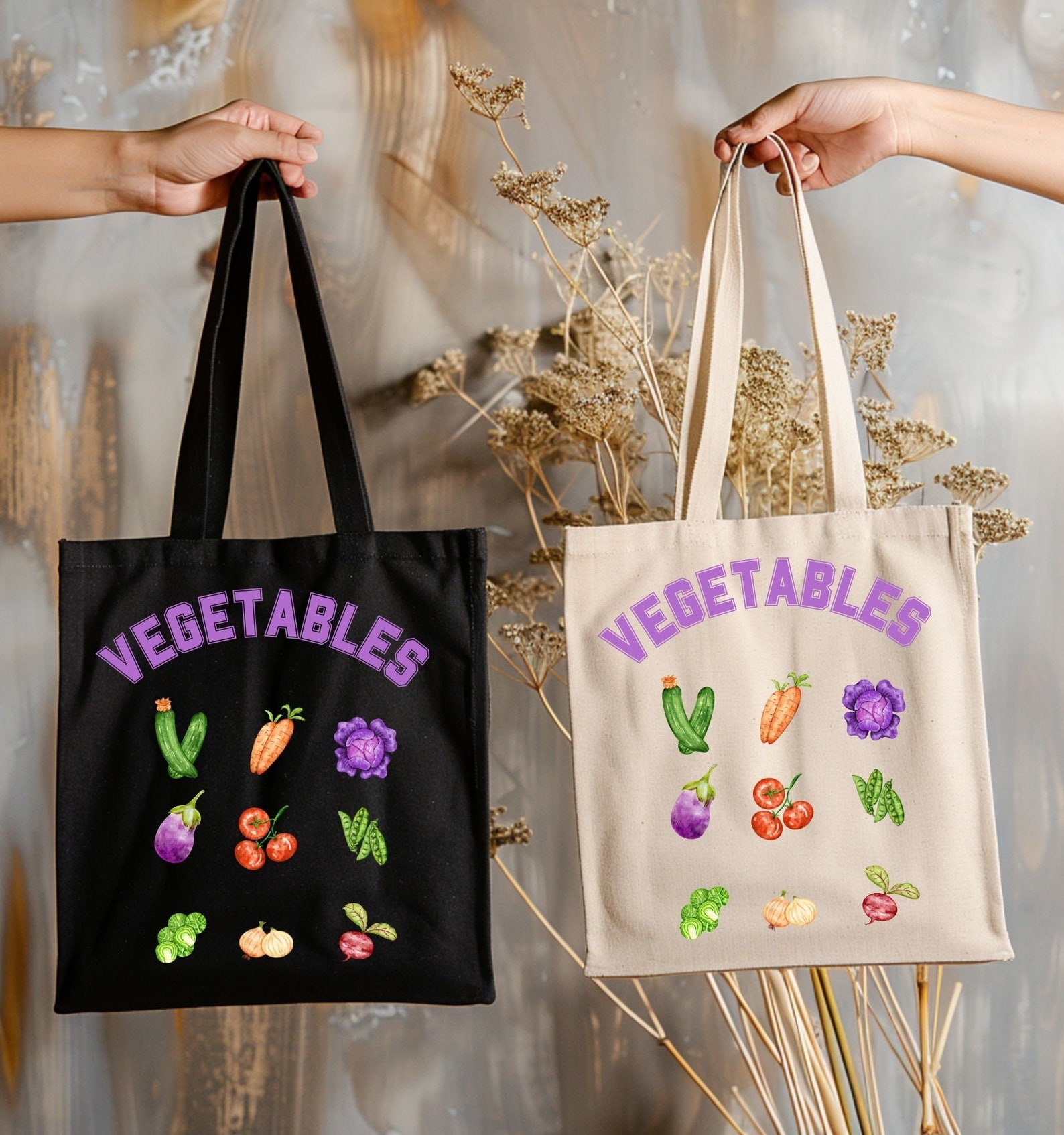 Vegetables on Cotton Canvas Tote Bag, Nine Delicious Vegetables ...