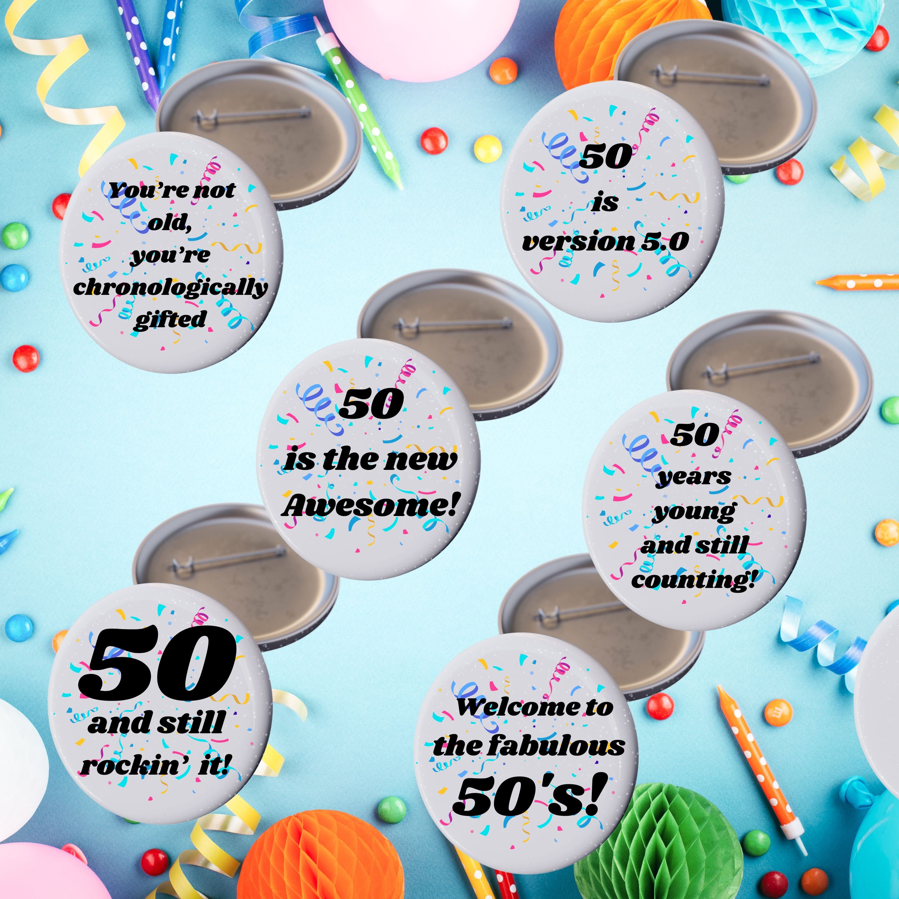 50th Birthday Party Buttons: Positive Vibe Pins, Set of 12 - Etsy