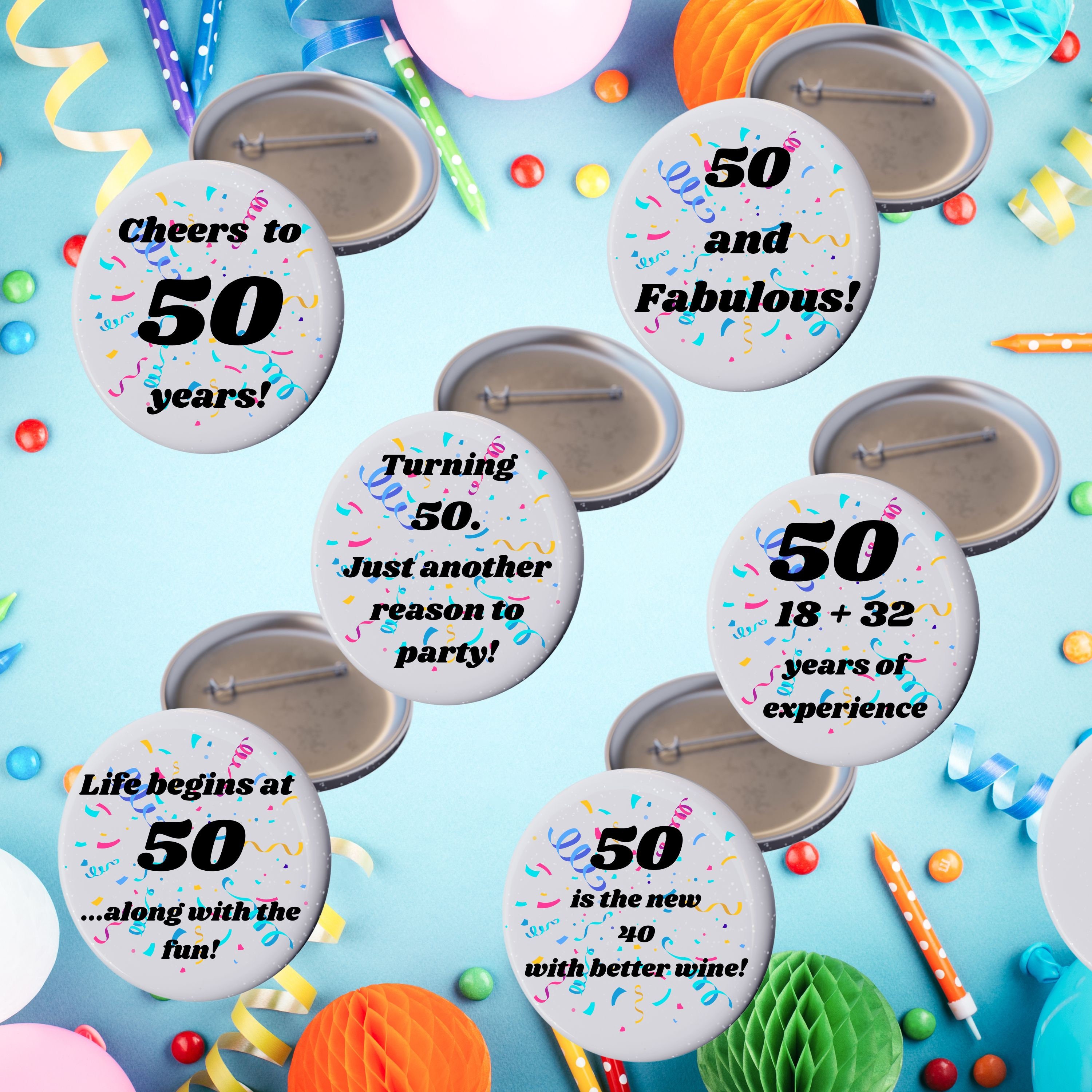 50th Birthday Party Buttons: Positive Vibe Pins, Set of 12 - Etsy