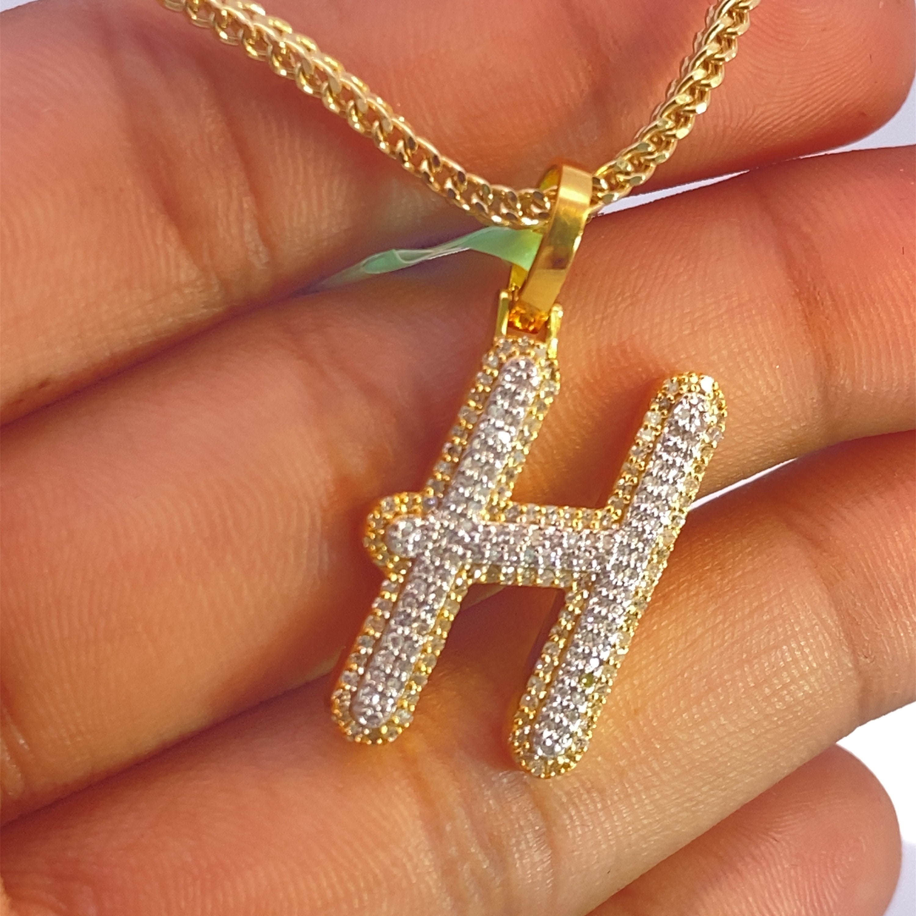 10K Yellow Gold With 0.45CT Natural Diamond Initial Letter ''H ...
