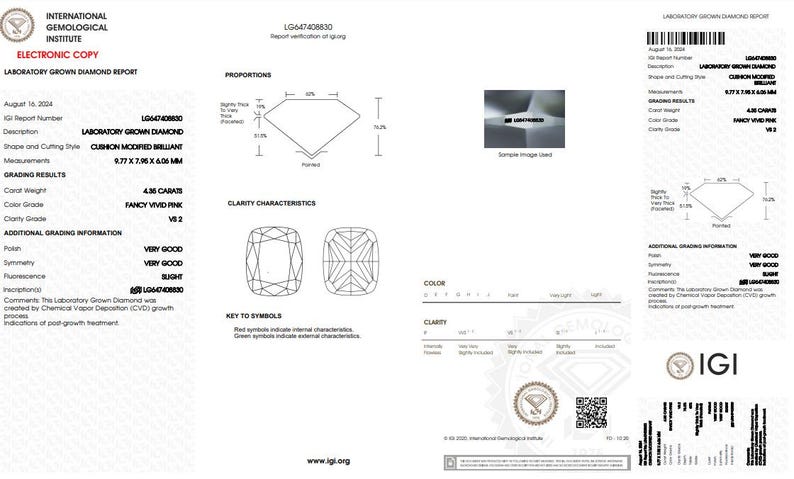 IGI Certified Lab Grown Pink Loose Diamonds 4.35CT - Etsy