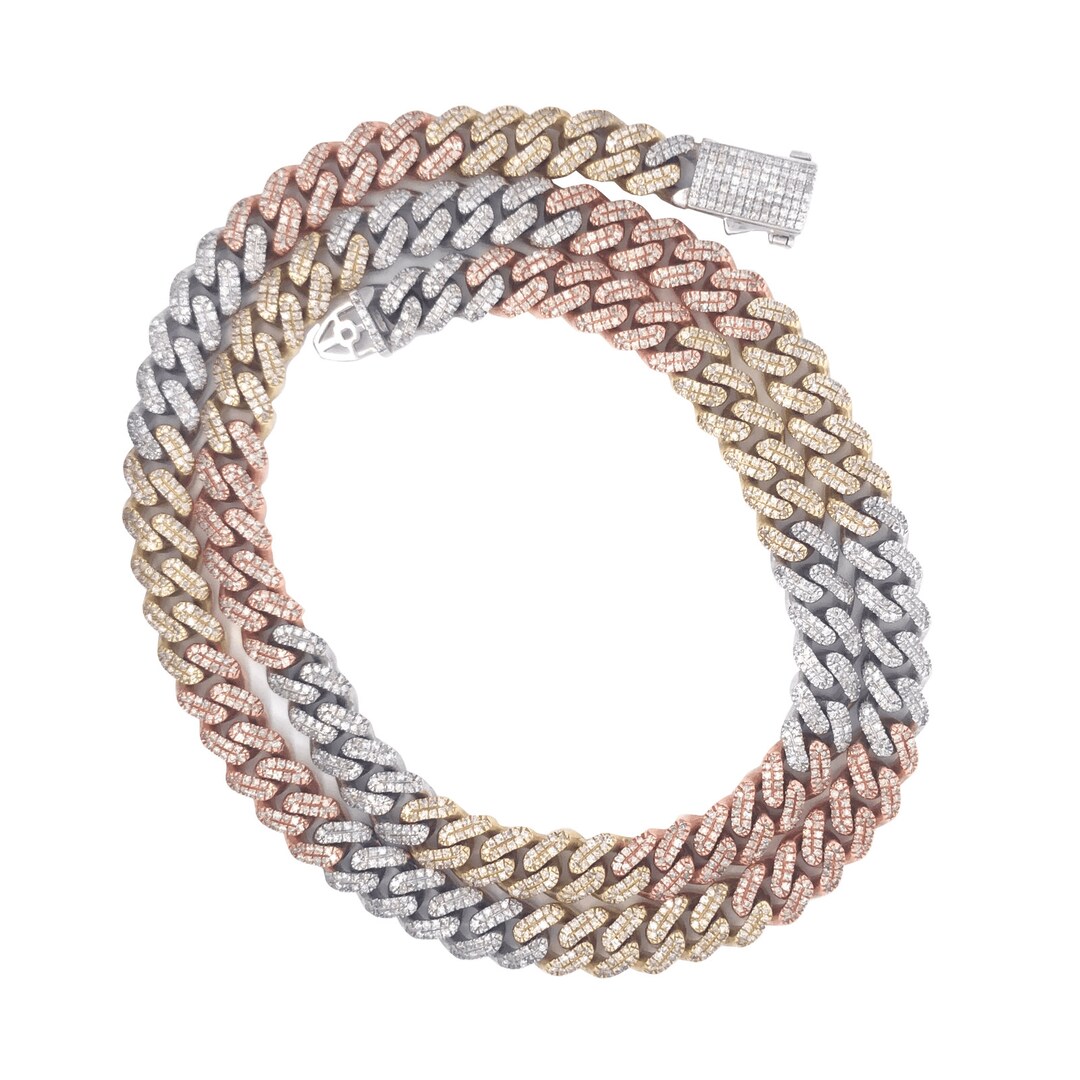 Cuban Link Chain 24 Inches – 3tone 10K Gold With 9.80 CT Natural ...