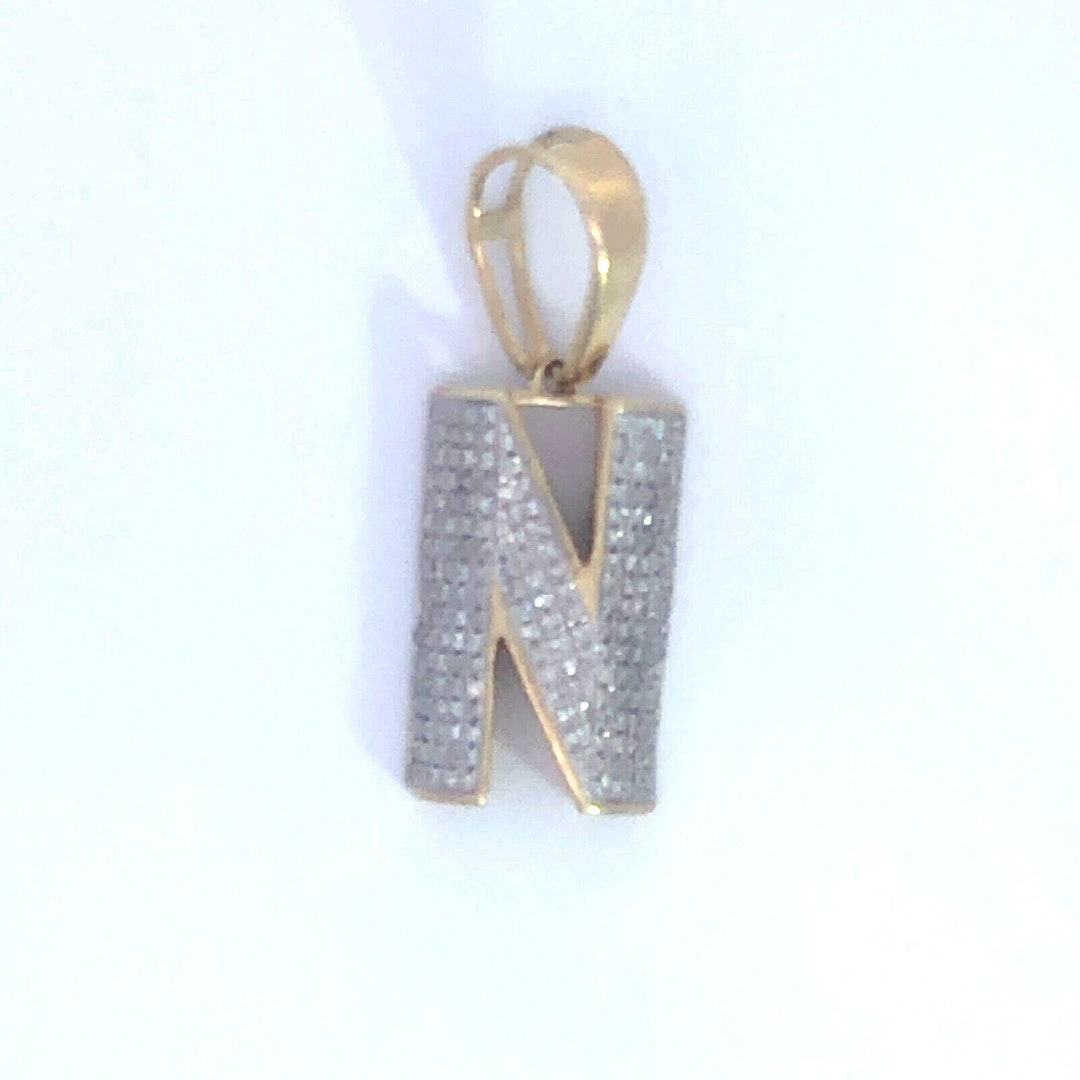 10K Yellow Gold With 0.31CT Natural Diamond Initial Letter ''N ...