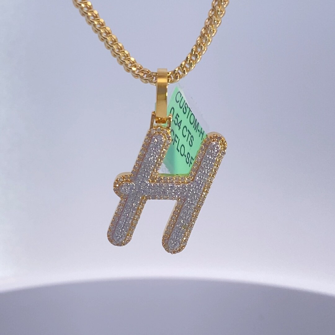 10K Yellow Gold With 0.45CT Natural Diamond Initial Letter ''H ...