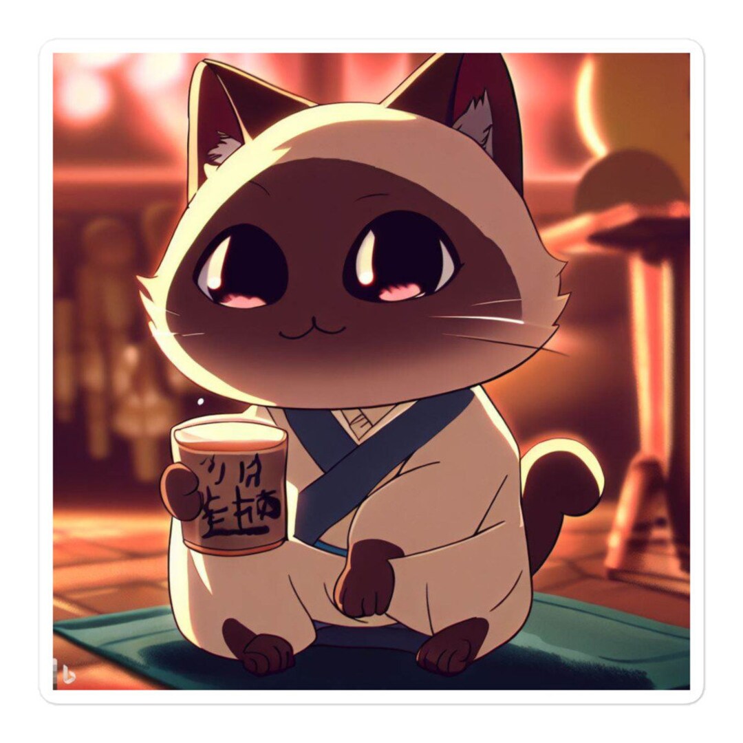Siamese Cat Drinking Sake Sticker - Etsy
