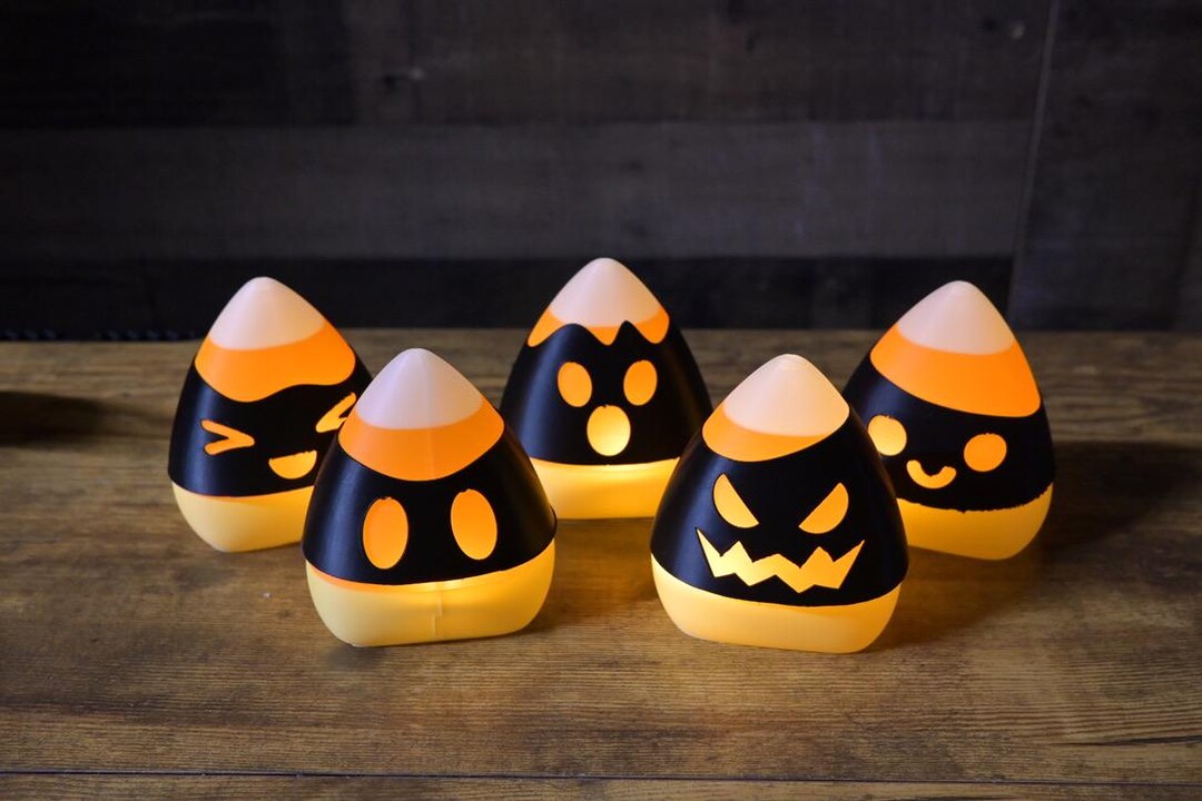 Set of 5 Light-up 3D Printed Candy Corn Halloween Decor Cute ...