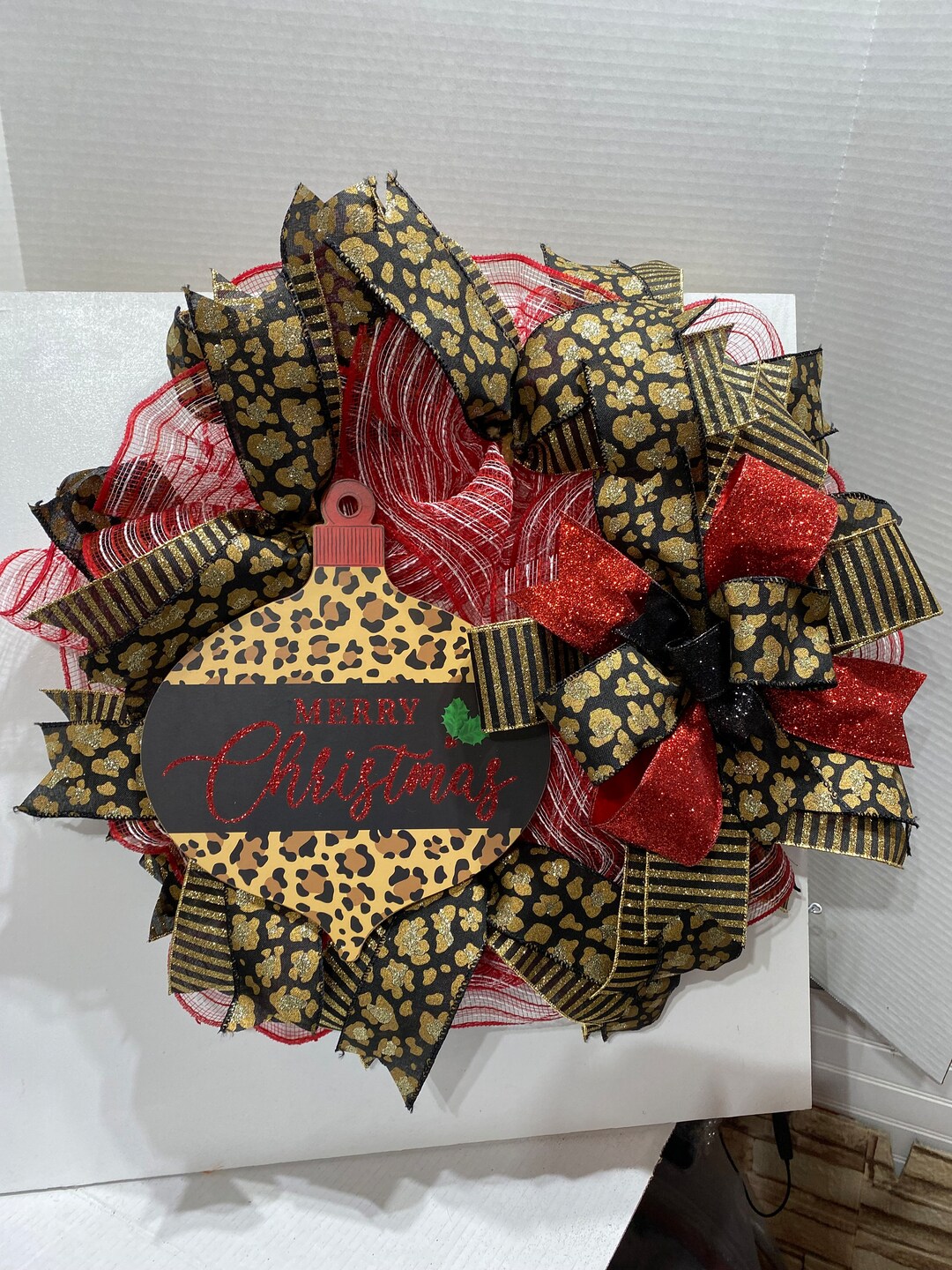 Christmas Ornament Wreath, Leopard Details With Red Accents, Christmas ...