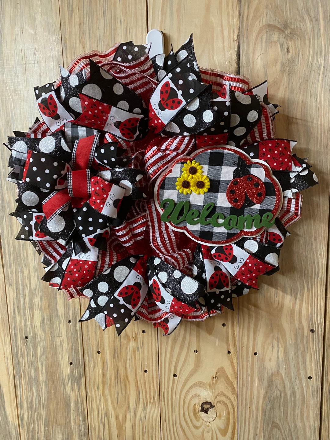 Ladybug Welcome Front Door Pancake Wreath, Great Mother’s Day Gift, Red ...