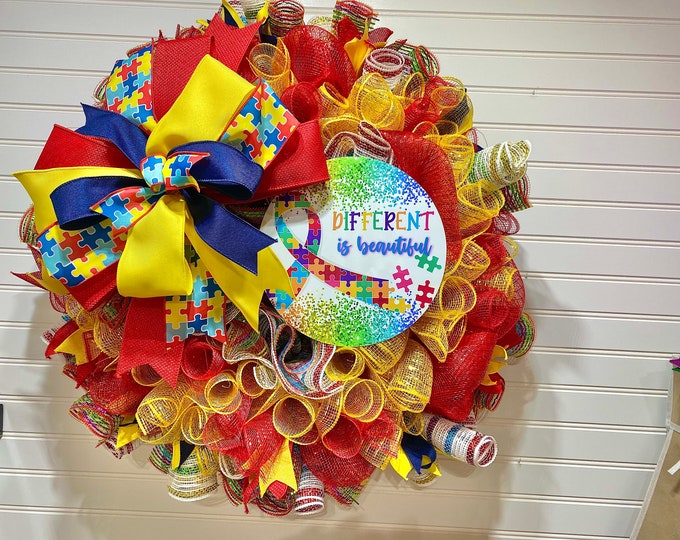 Autism Wreath, Front Door Decor, Entry Decor, Autism Awareness Wreath ...