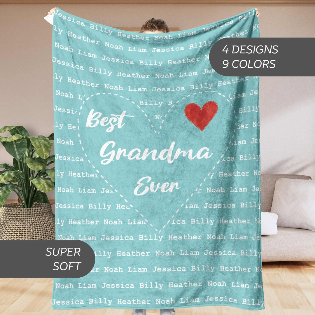 Custom Grandma Name Blanket, Personalized Grandma Throw With Grandkids ...