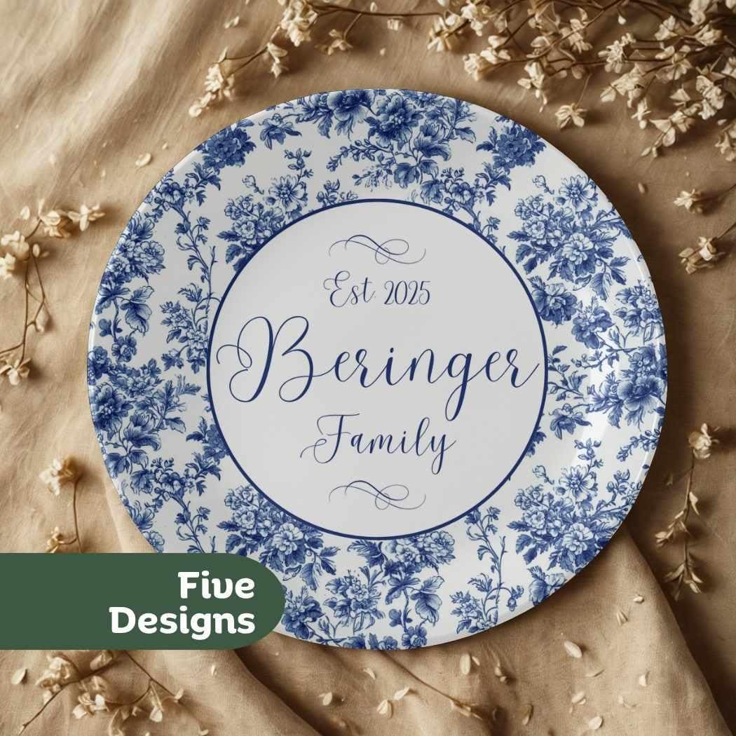 Personalized Family Name Plate Gift Blue Toile Design, Custom Home ...