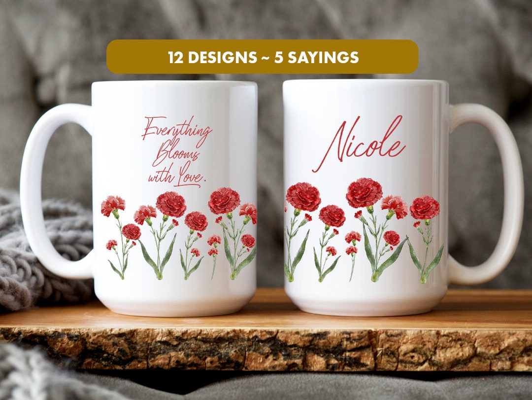 Birth Month Flower Mug, Custom Personal Mug, Personalized Flower Name ...