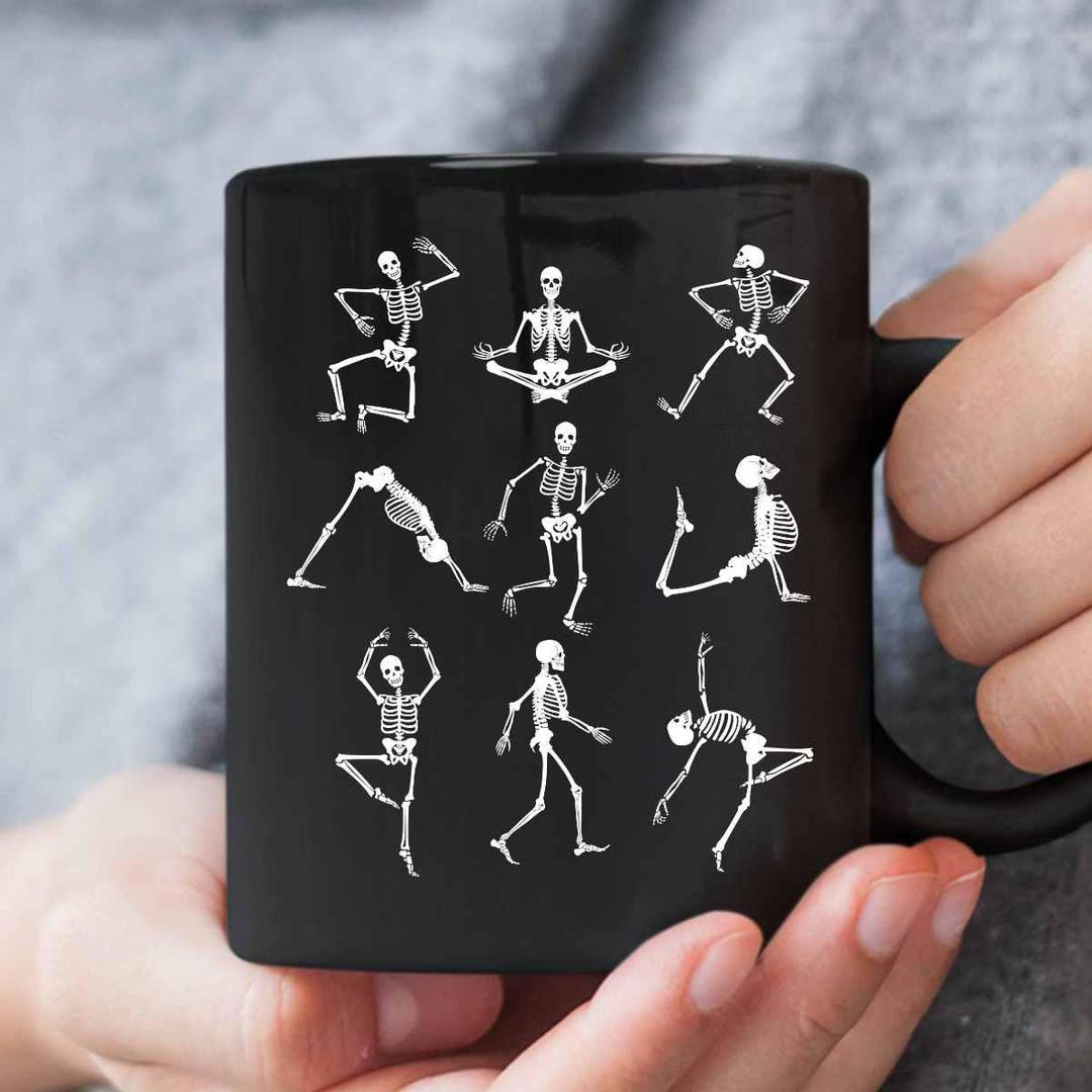Halloween Skeleton Yoga Poses Coffee Mug Vintage Fall Spooky Season Cup ...