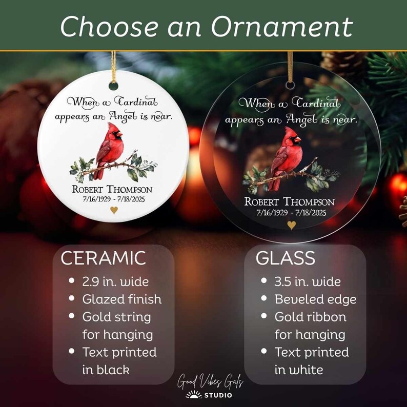 In Loving Memory Gift Cardinal Memorial Ornament, Custom Glass Ornament ...