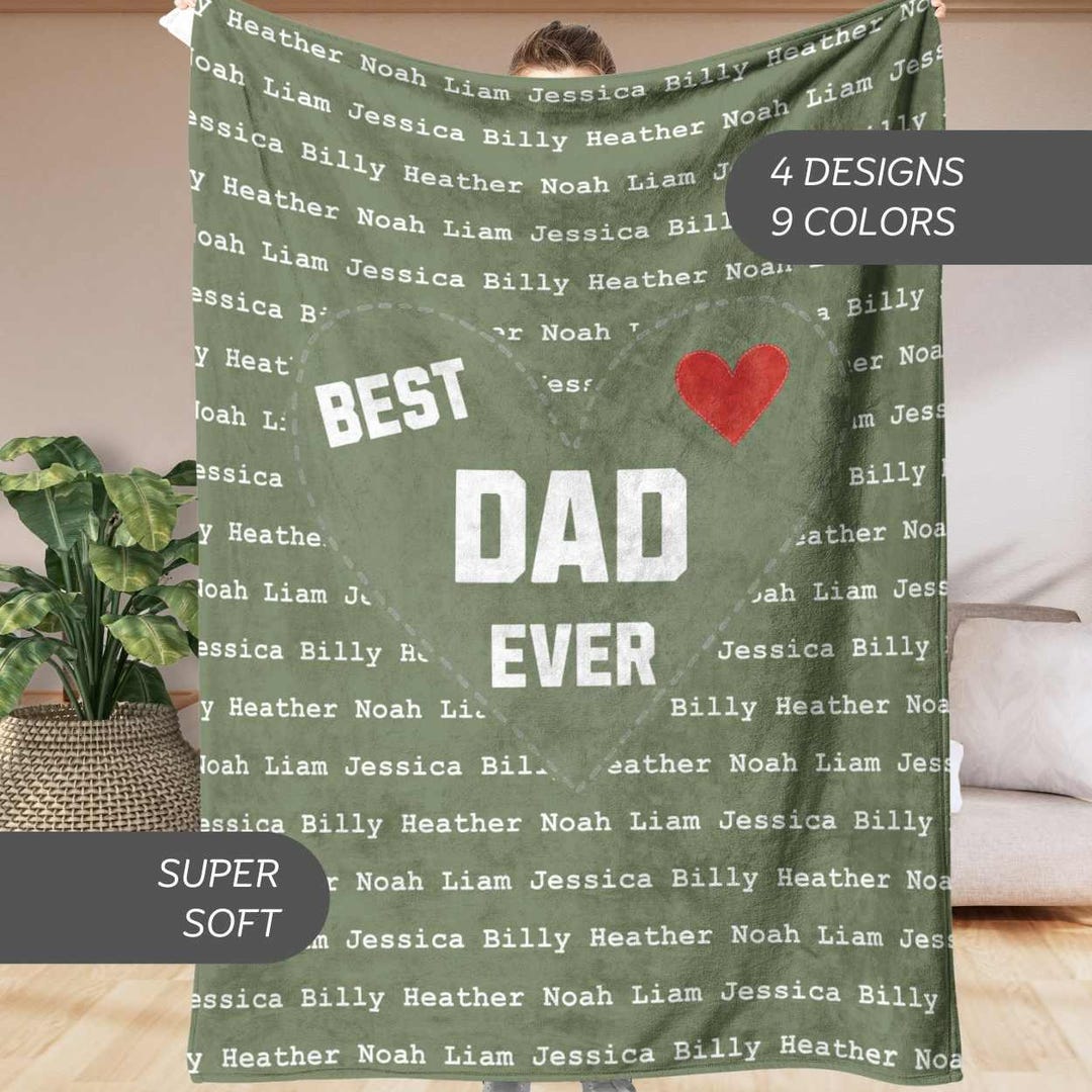 Custom Dad Name Blanket, Personalized Fathers Day Heart Blanket Gift ...