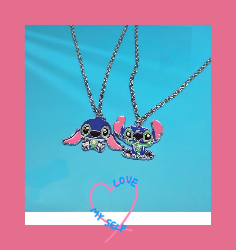 2pcs Cartoon Cute Stitch Necklace SET Lilo & Stitch Film Characters ...