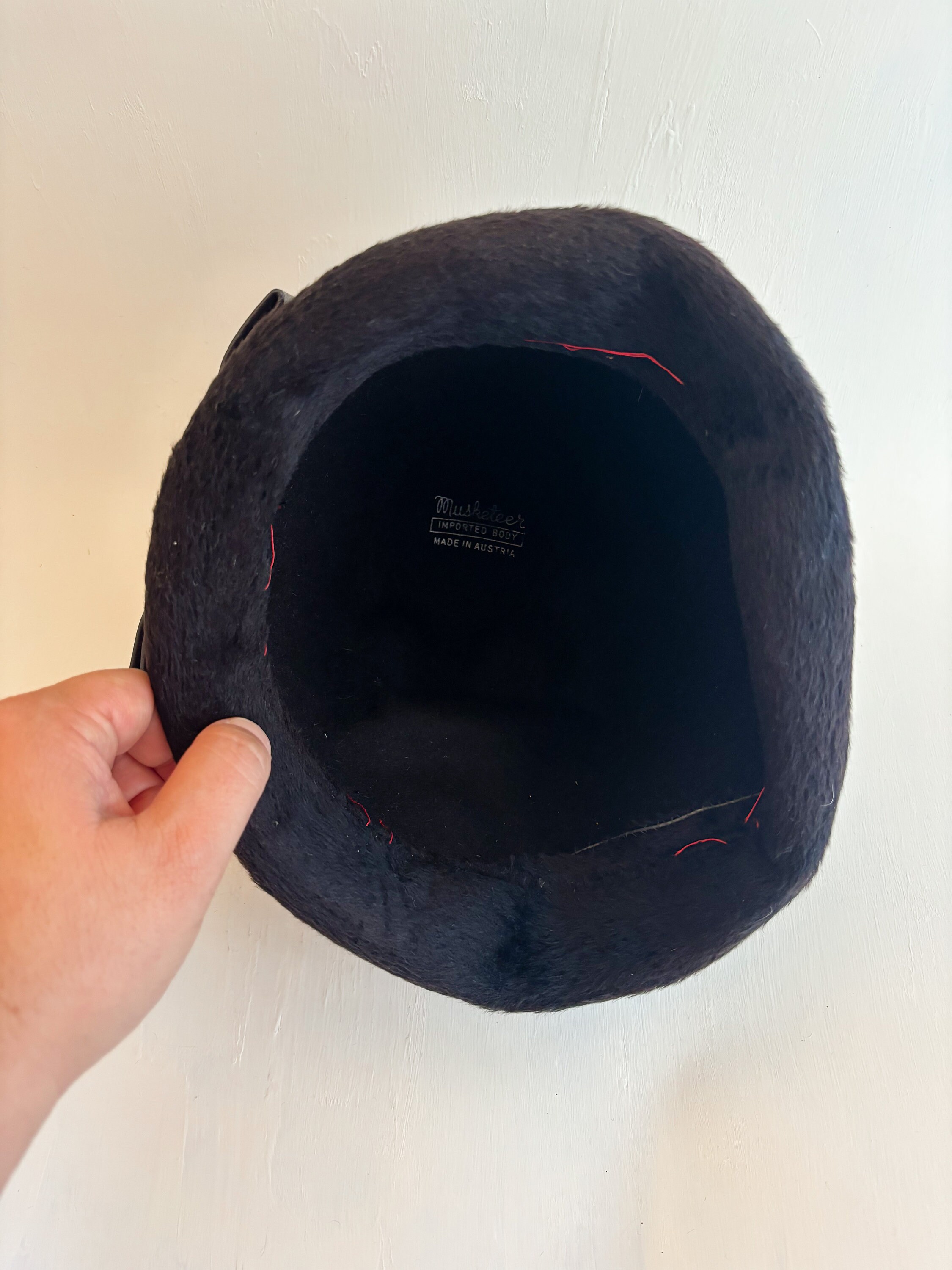 Vintage Black Faux Fur Musketeer Brand Cloche Hat With Leather Bow Made ...