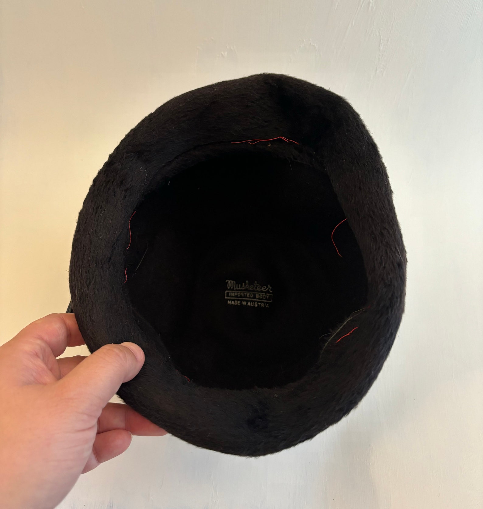 Vintage Black Faux Fur Musketeer Brand Cloche Hat With Leather Bow Made ...