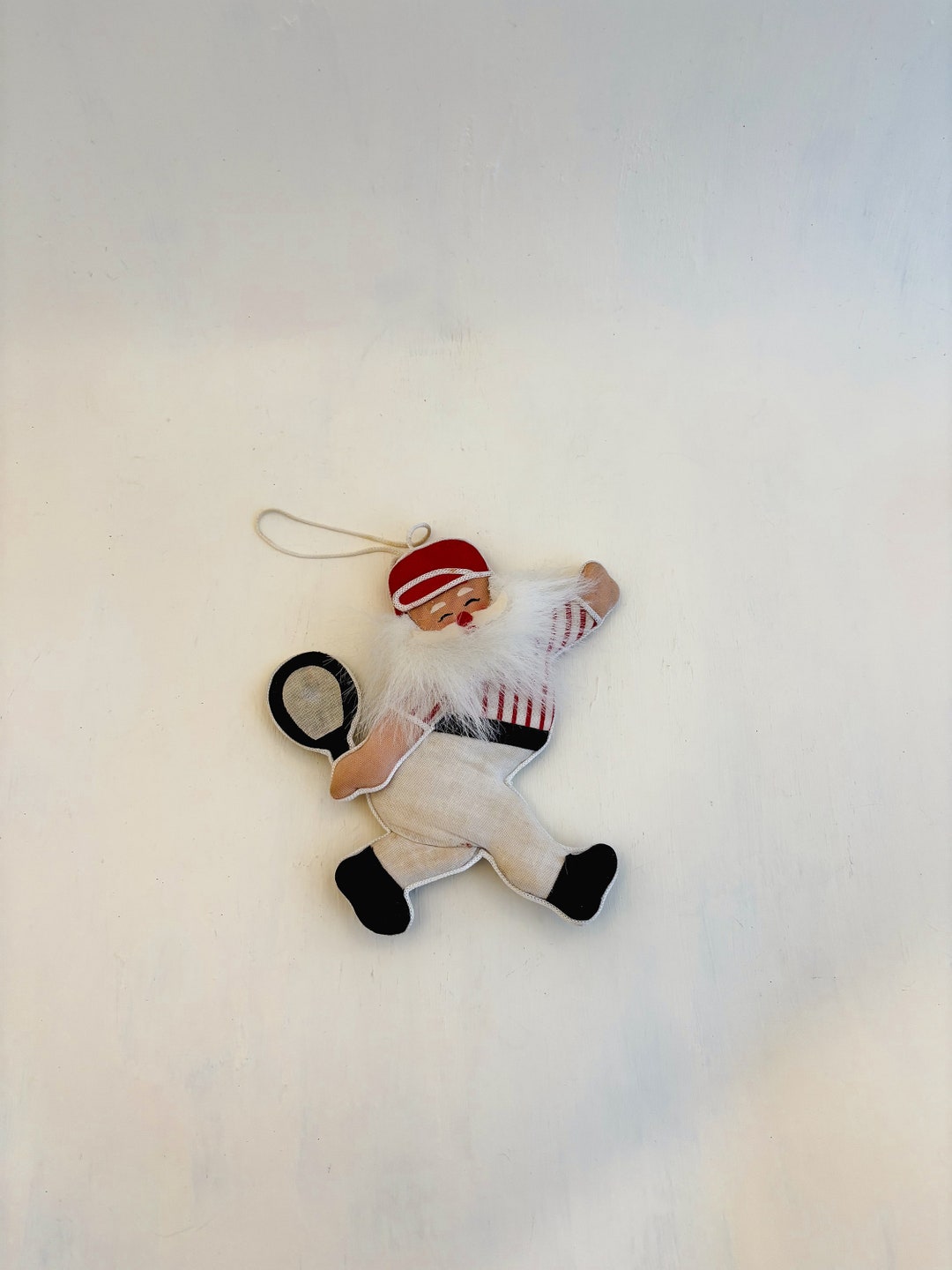 Vintage Santa Playing Tennis/raquetball Fabric Christmas Tree Ornament ...