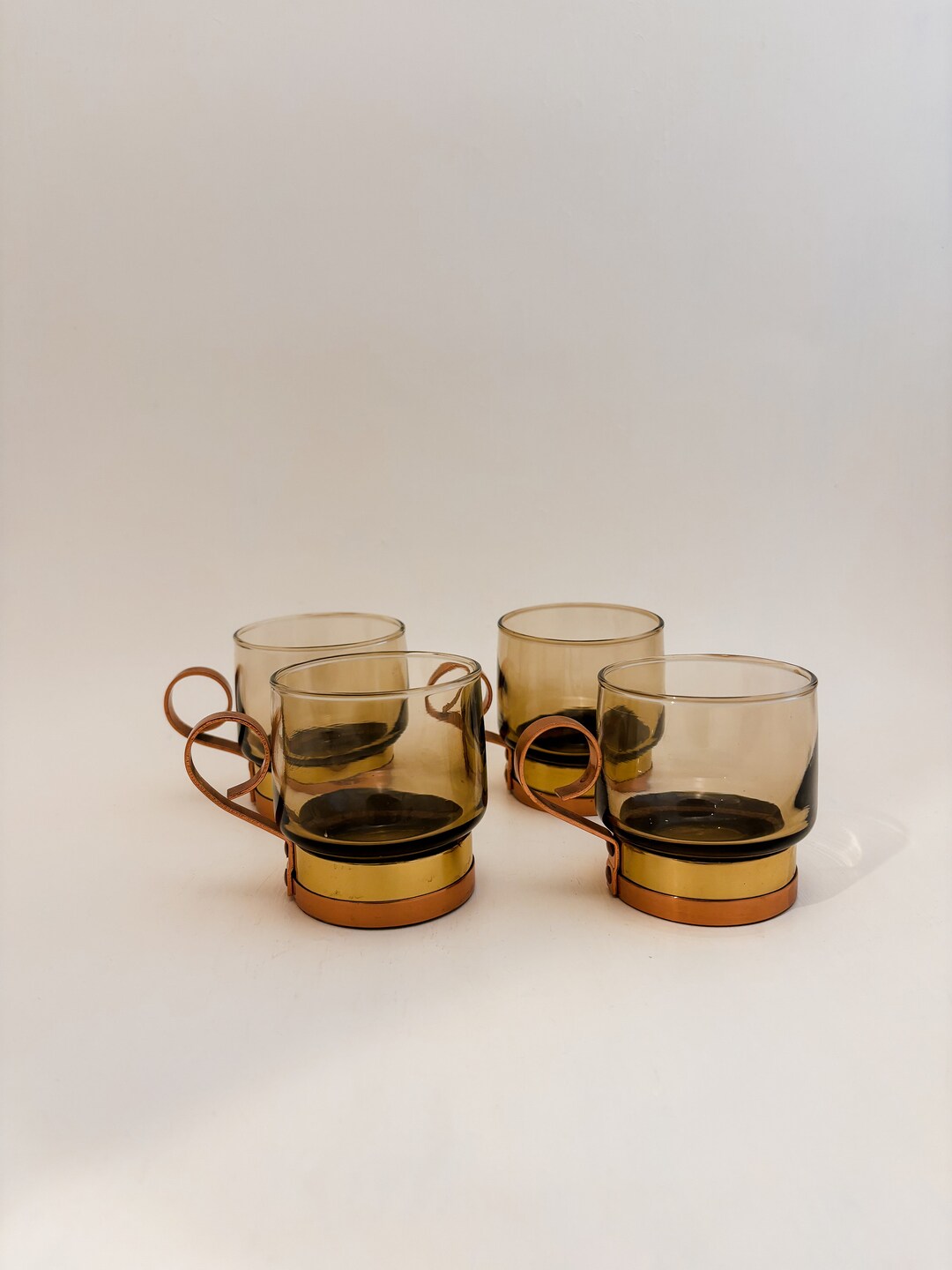 Set of 4 Vintage Libbey Demitasse Cups With Copper and Brass Handle ...