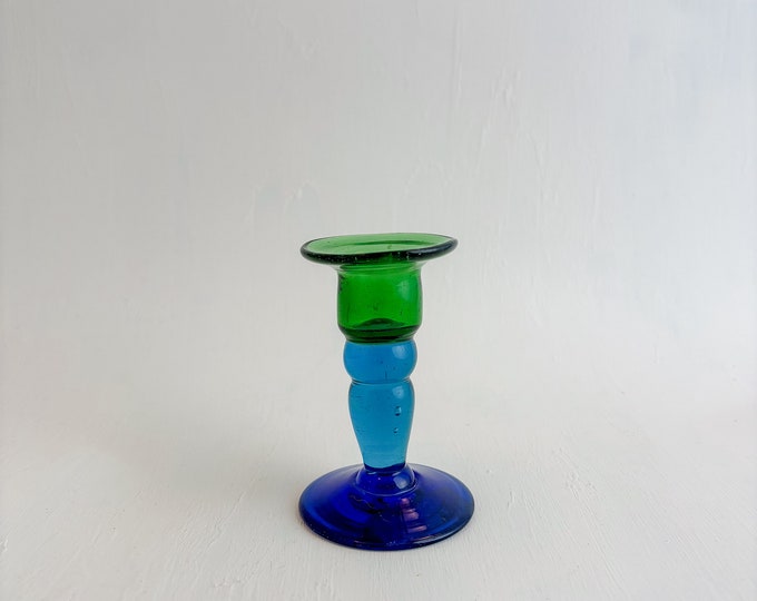 Vintage Hachar Blue and Green Glass Candle Holder - Etsy