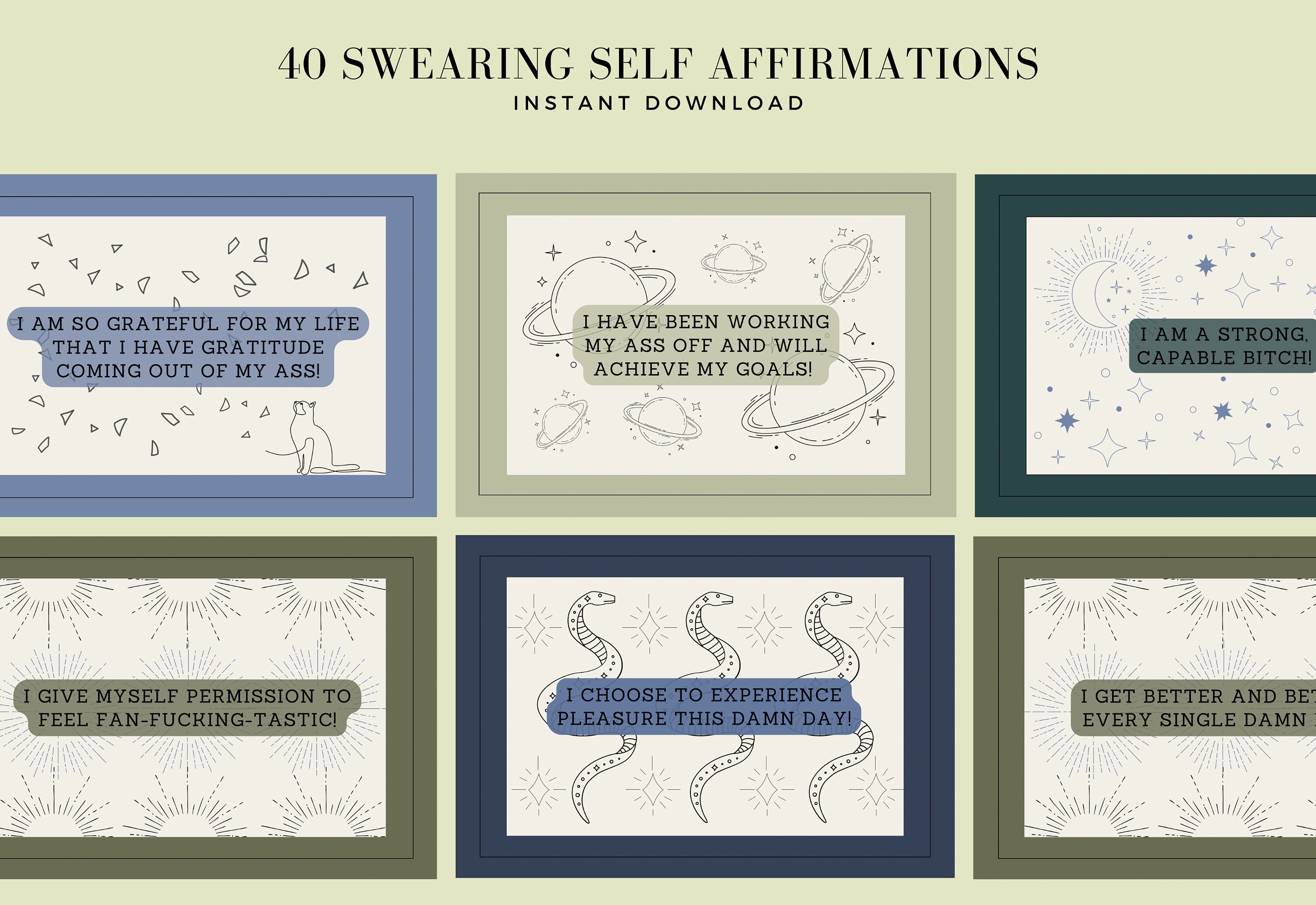 40 Swearing Affirmation Cards - Instant Download | ADHD Friendly - Etsy