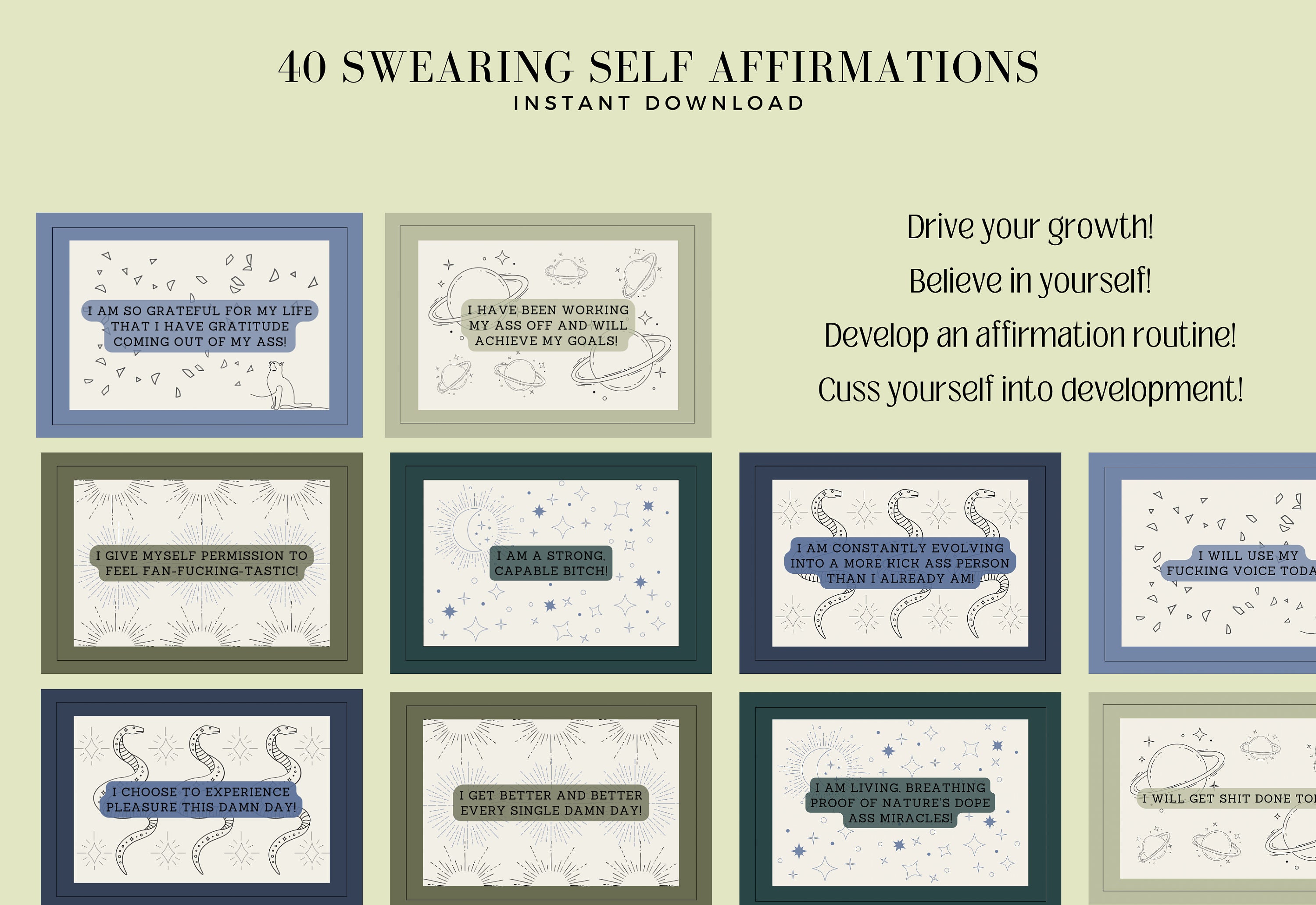 40 Swearing Affirmation Cards - Instant Download | ADHD Friendly - Etsy