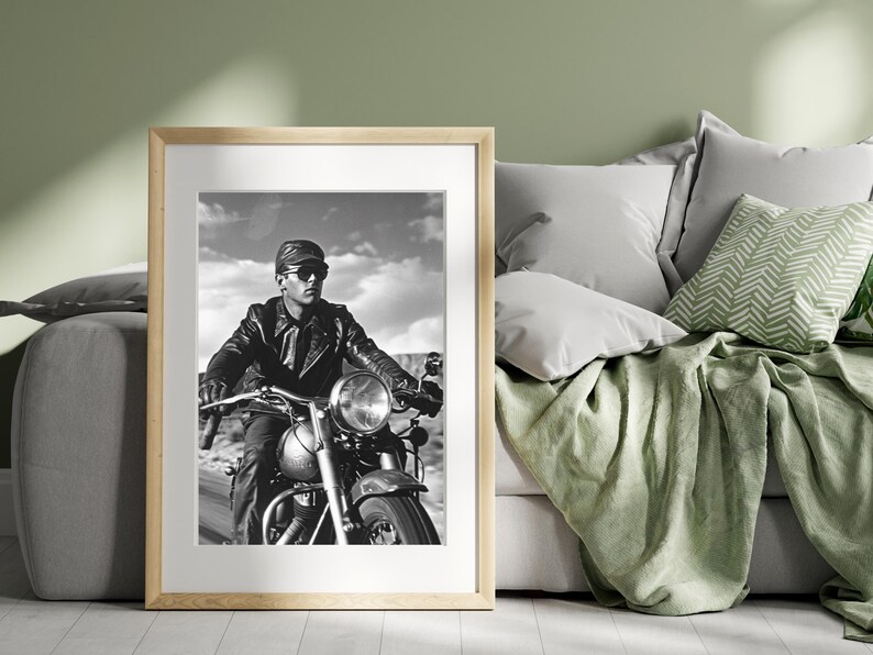 Vintage Motorcycle Rider Wall Art Print - Retro Black and White Biker ...