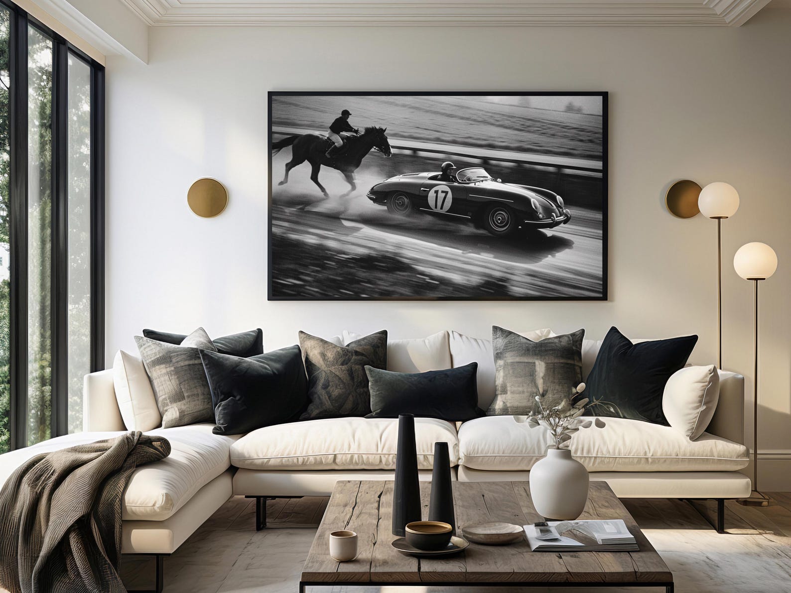 Horse Racing Porsche Print • Vintage Racing Wall Art | Black and White ...